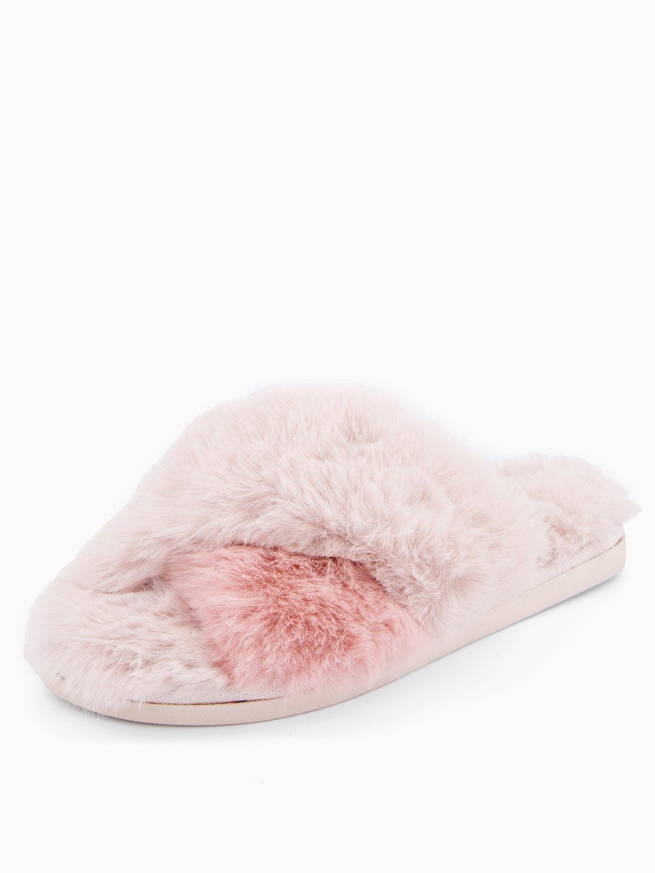 V by Very Fluffy Cross Knot Slider Slippers - Pink | Very