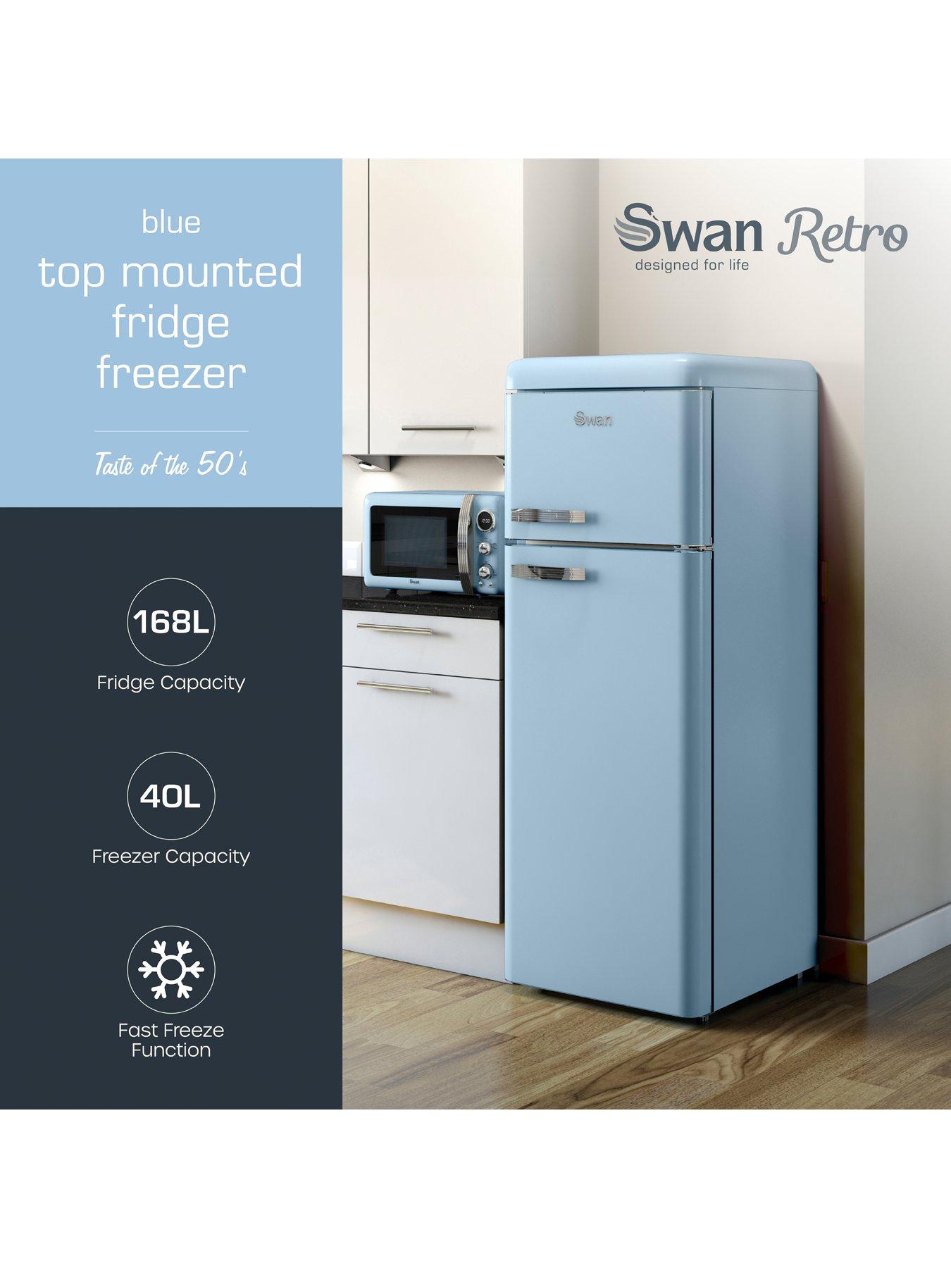 Swan SR11010BLNE Retro Blue Top Mounted Fridge Freezer 208L | Very