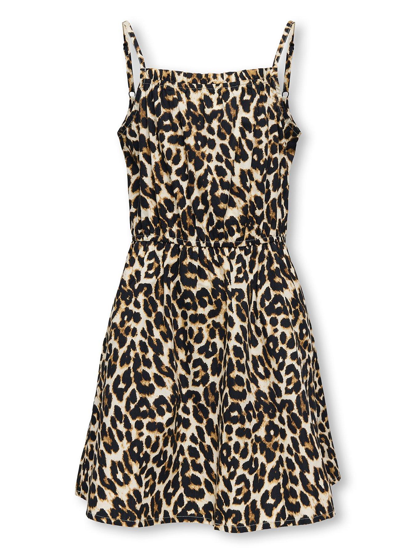 Only Kids Girls Leopard Print Strappy Dress - Black | Very