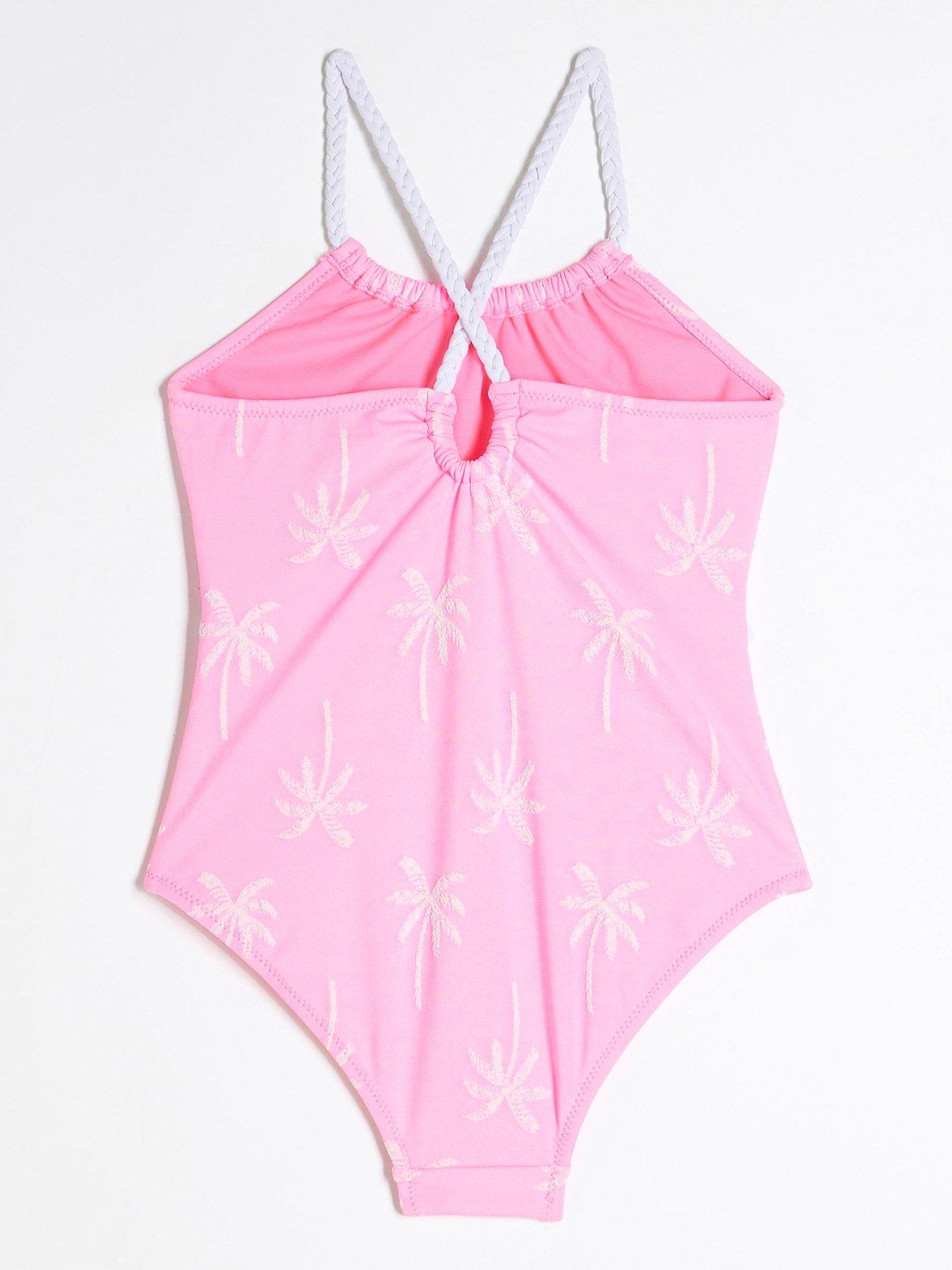 River Island Girls Palm Textured Swimsuit - Light Pink | Very