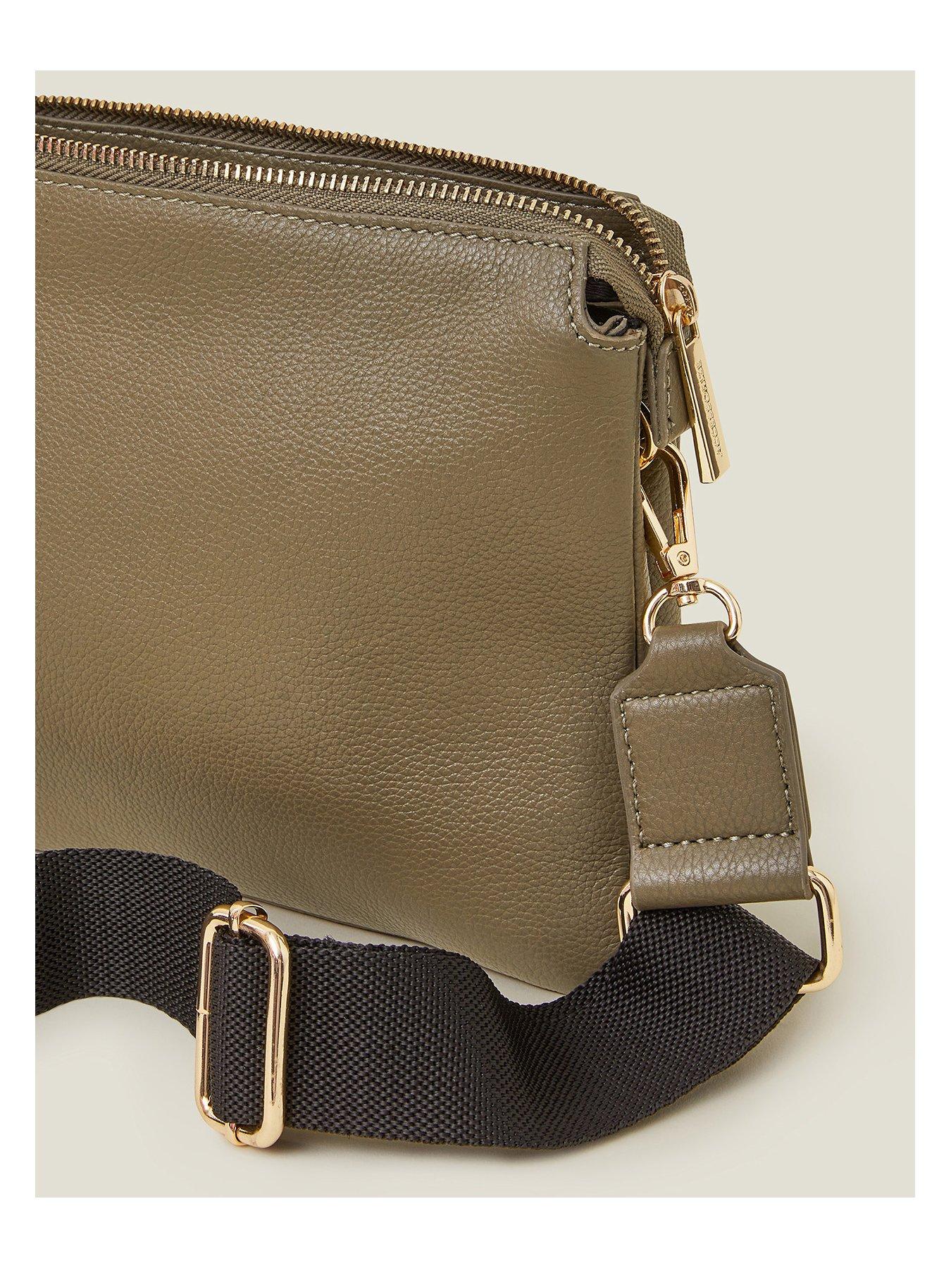 Accessorize Leather Double Pouch Cross Body Bag - Khaki | Very