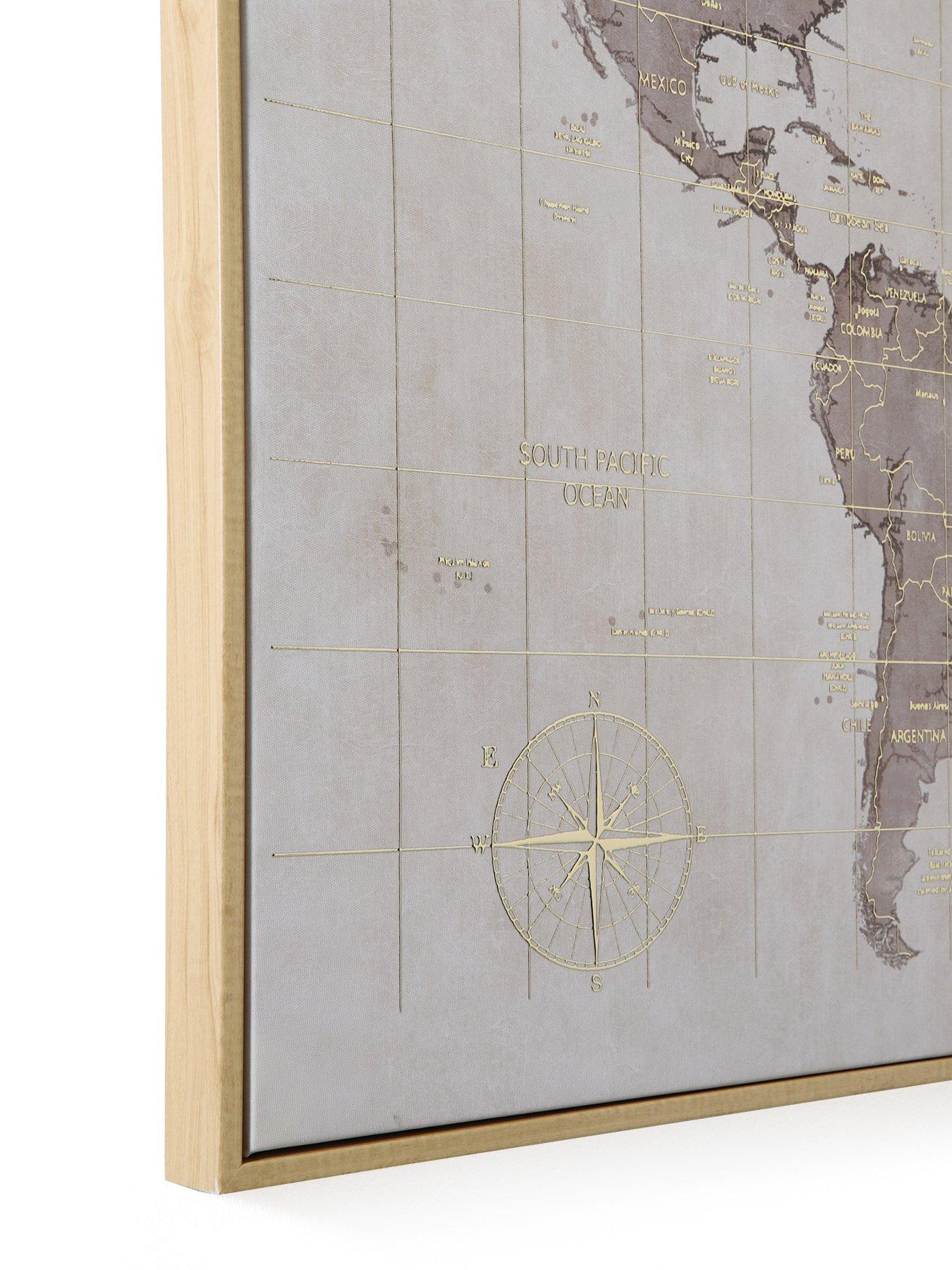 The Very Collection Printed World Map Canvas with Gold Foil 80x120cm ...