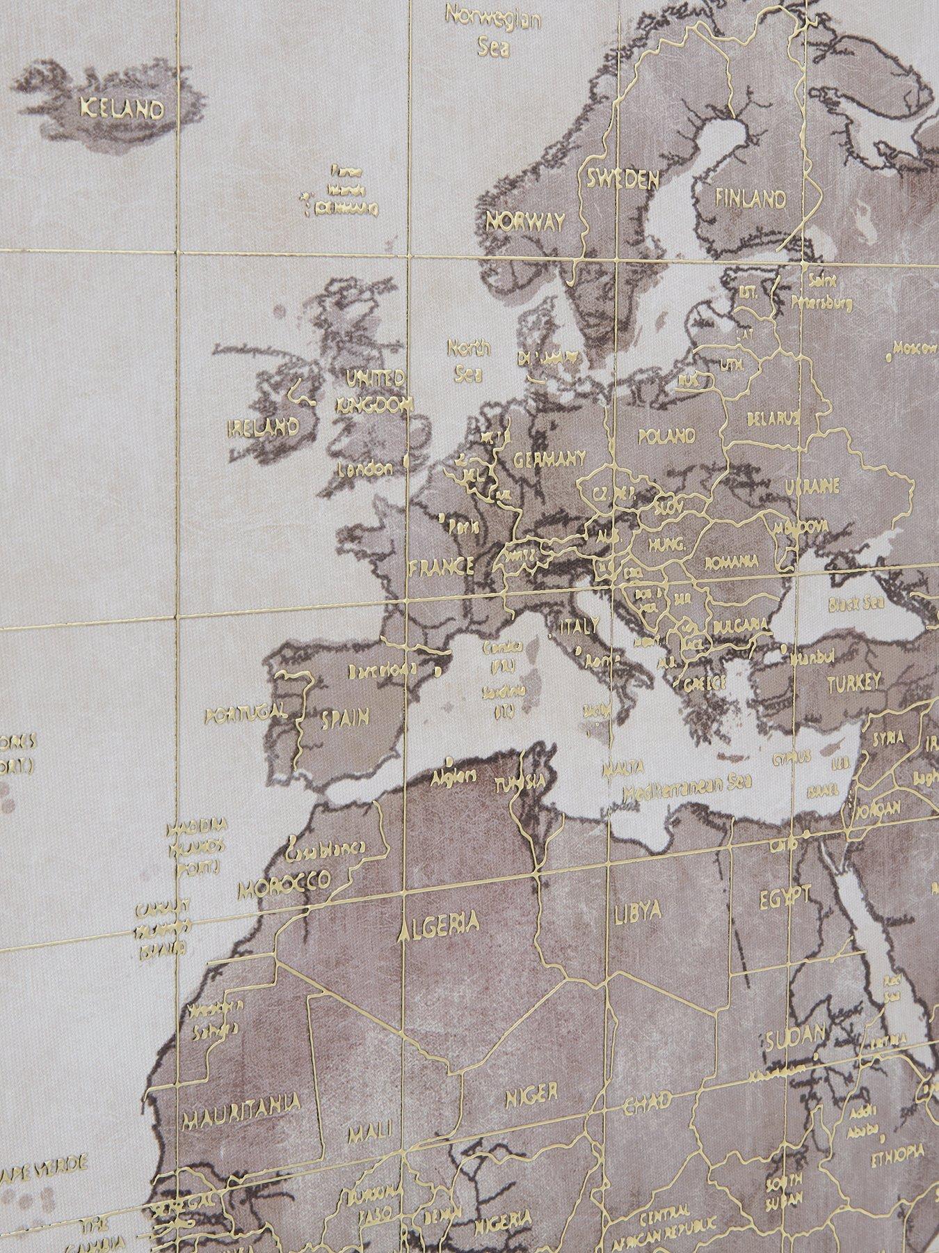 The Very Collection Printed World Map Canvas with Gold Foil 80x120cm ...
