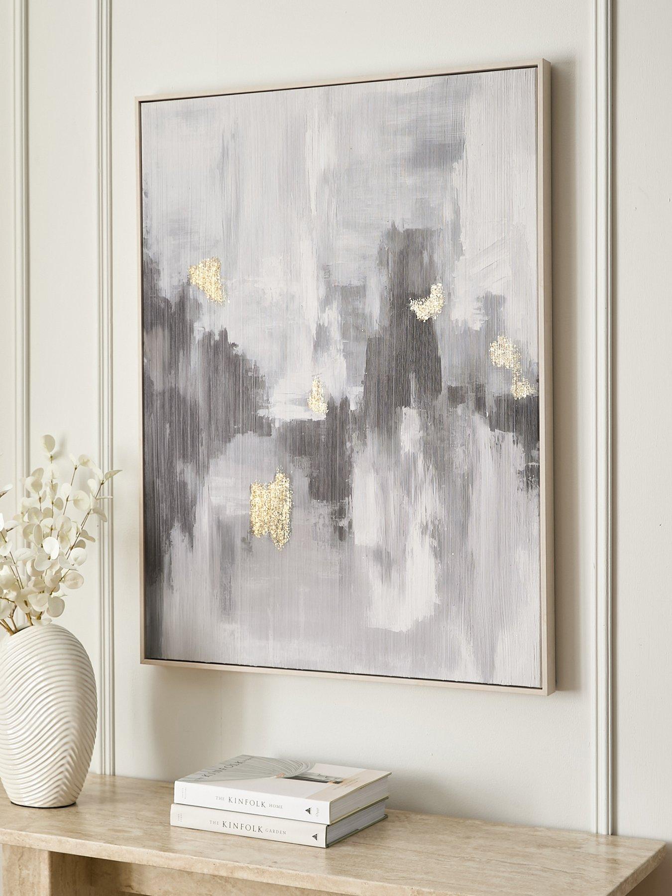 Very Home Grey Abstract Textured Capped Canvas with Gold Leaf 76x100cm ...