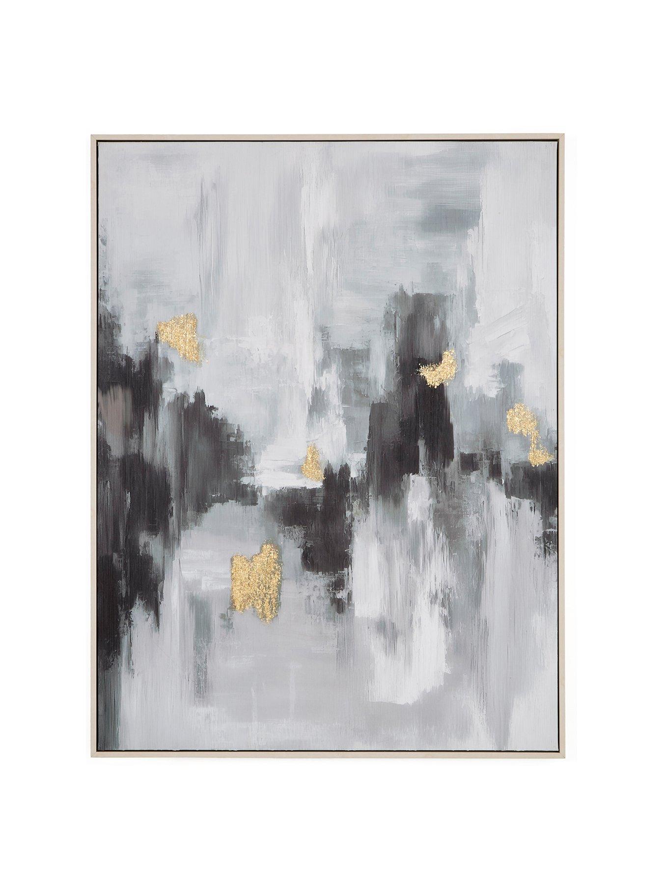 Very Home Grey Abstract Textured Capped Canvas with Gold Leaf 76x100cm ...