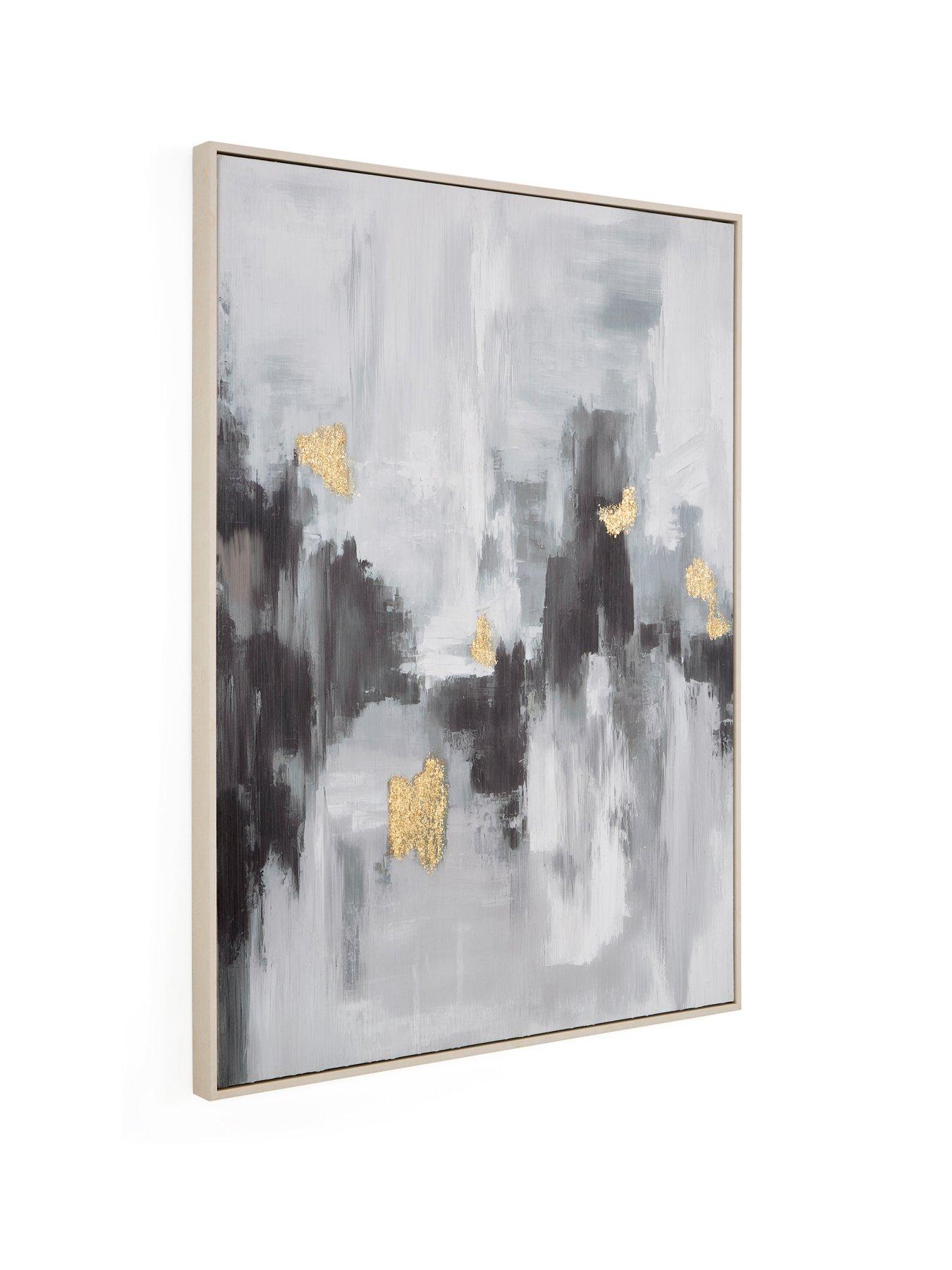 Very Home Grey Abstract Textured Capped Canvas with Gold Leaf 76x100cm ...