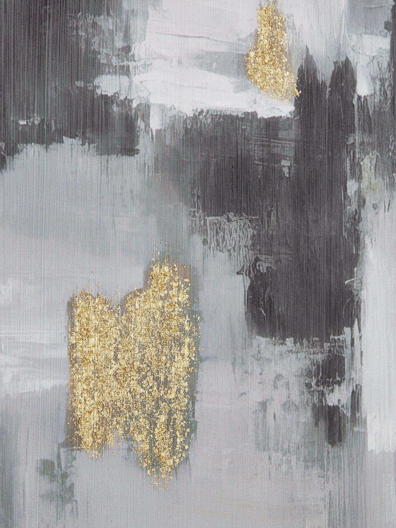 Very Home Grey Abstract Textured Capped Canvas with Gold Leaf 76x100cm ...