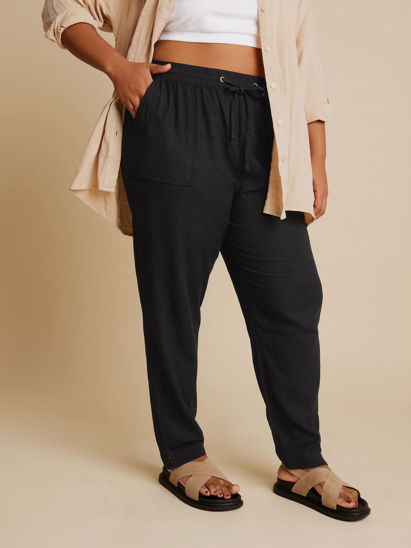 Yours Curve Linen Joggers - Black | Very