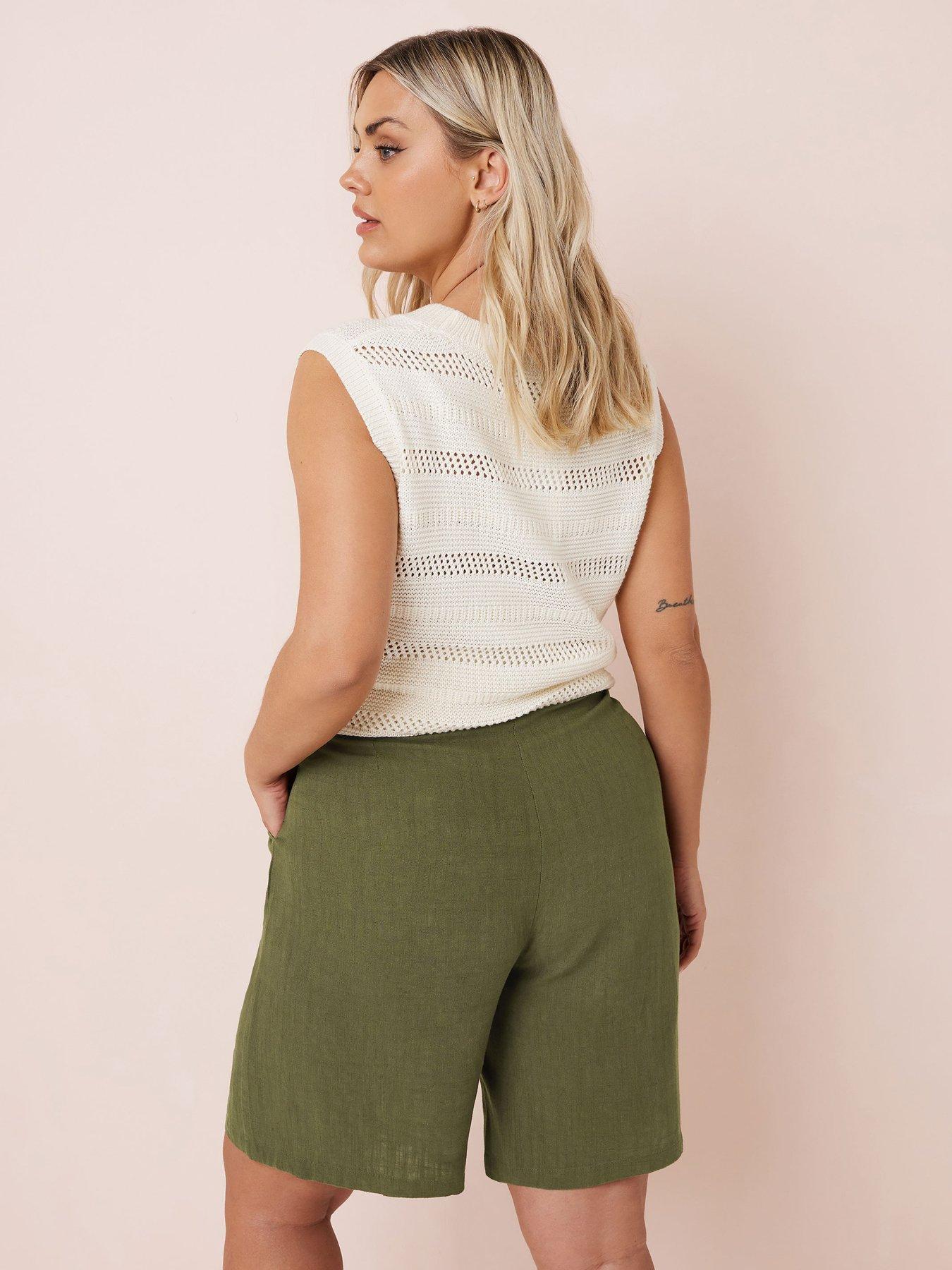 Yours Curve Linen Bermuda Short - Green | Very