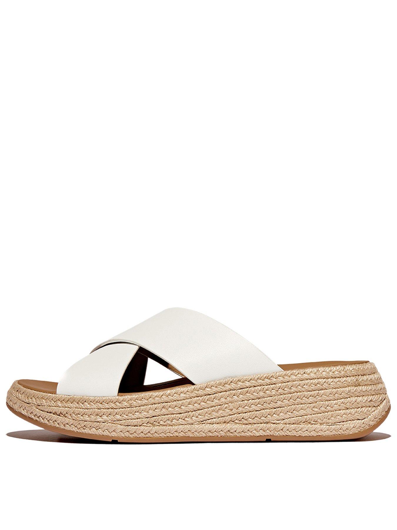 FitFlop F-mode Espadrille Leather Flatform Cross Slides - Urban White ...