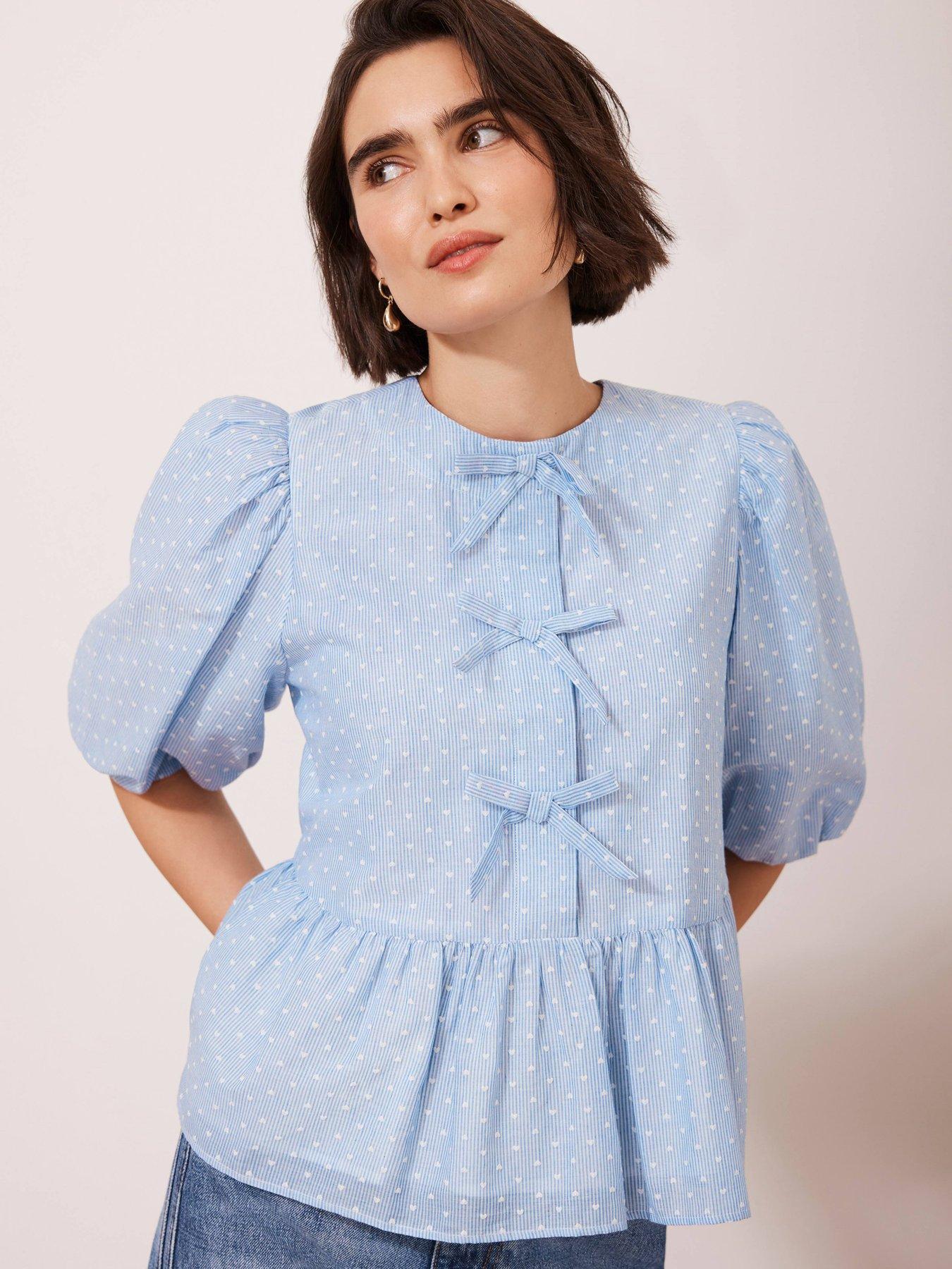 Mint Velvet Striped Puff Sleeve Top - Blue | Very