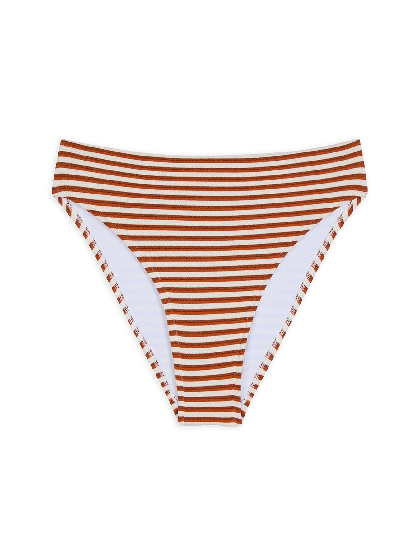 CHELSEA PEERS Stripe High Waisted Rib Bikini Bottom - Rust Orange & Off ...