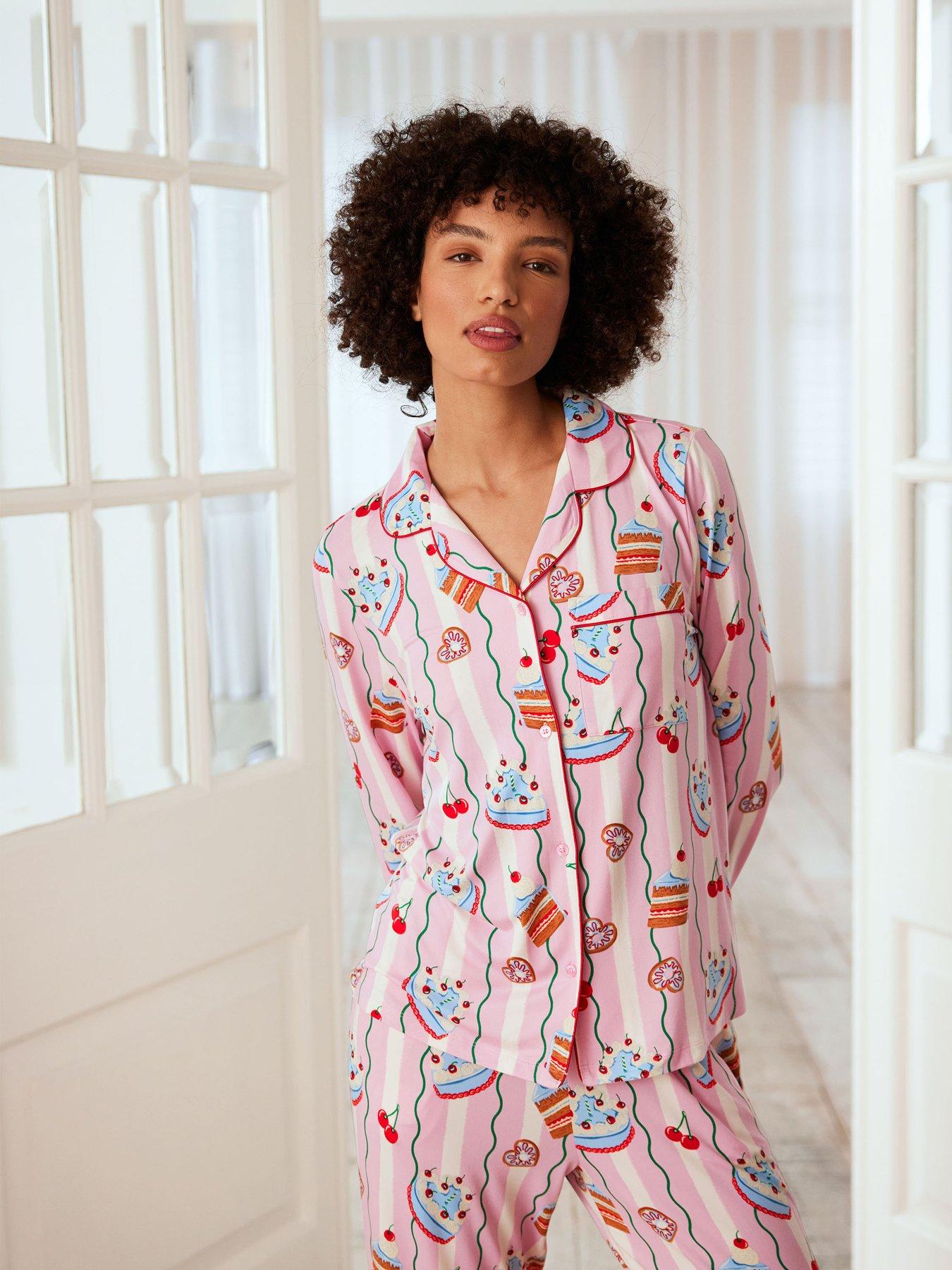 CHELSEA PEERS Stripe Cake Print Long Pyjama Set - Pink | Very