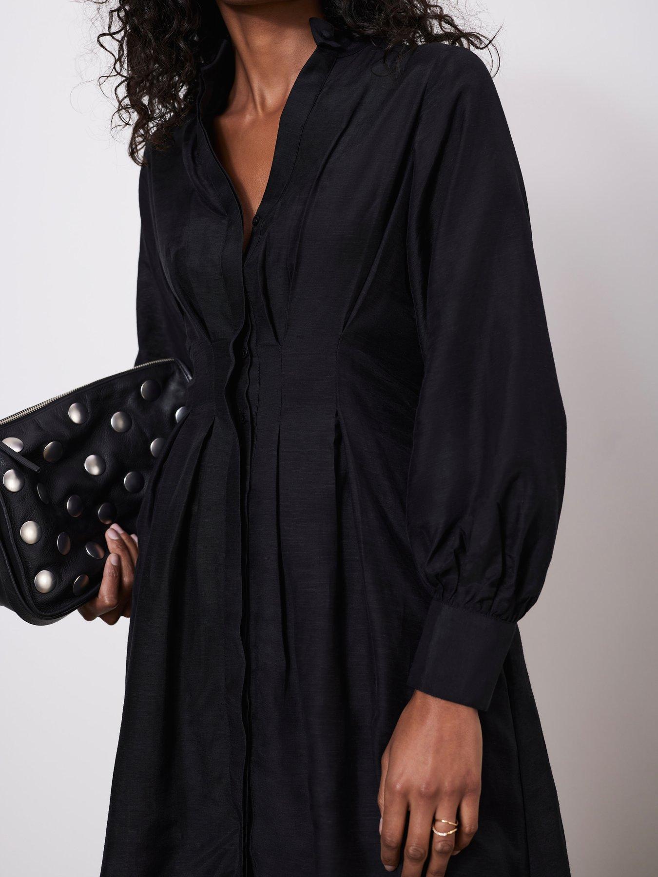 Mint Velvet Pleated Midi Shirt Dress - Black | Very