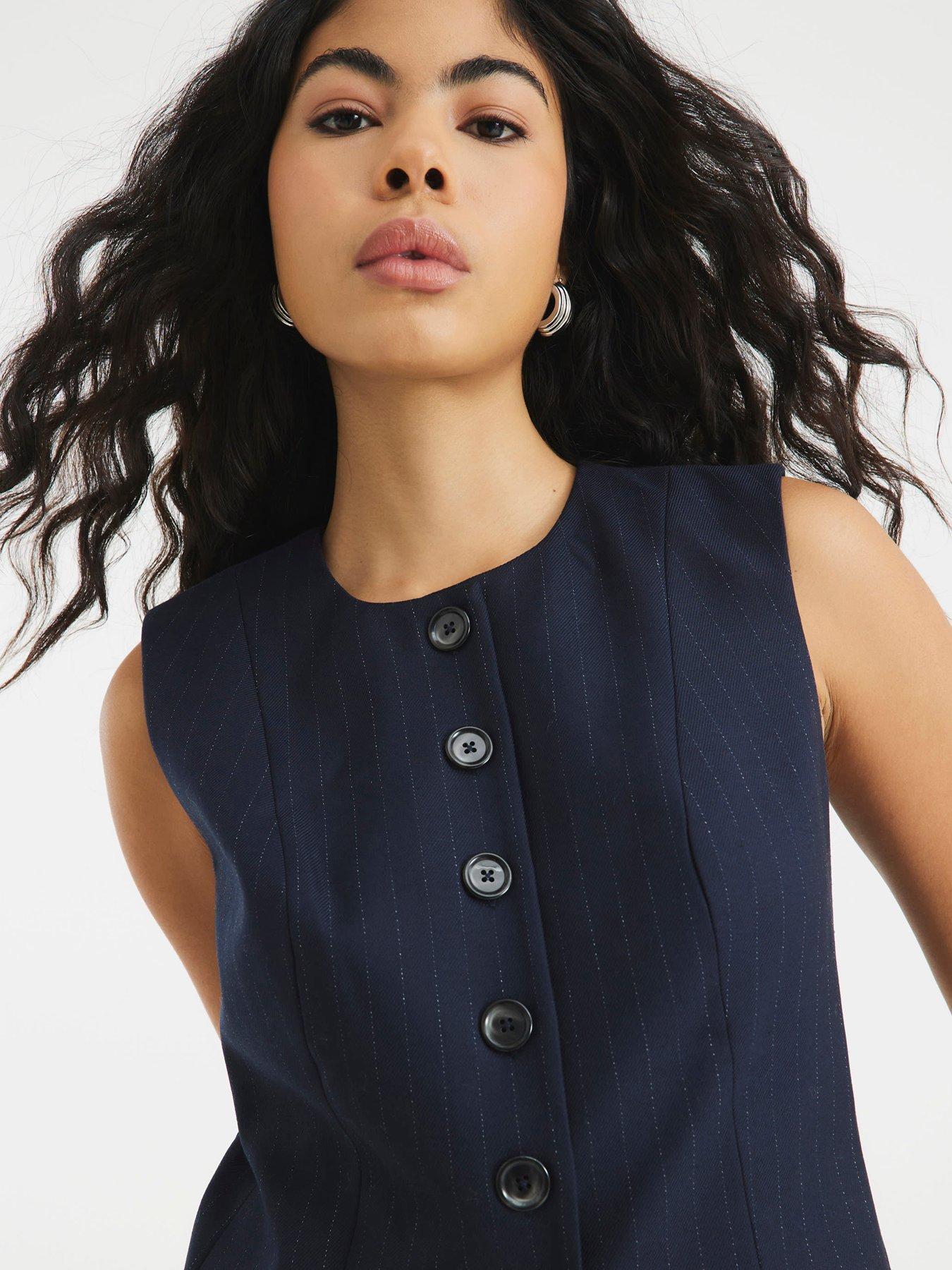 River Island High Neck Fitted Waistcoat - Navy | Very