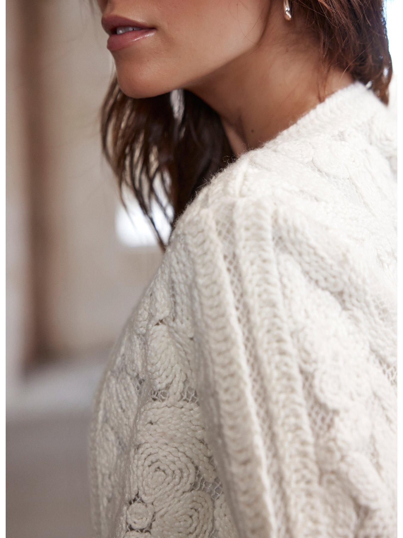 Mint Velvet Cream Lace Knit Jacket - White | Very