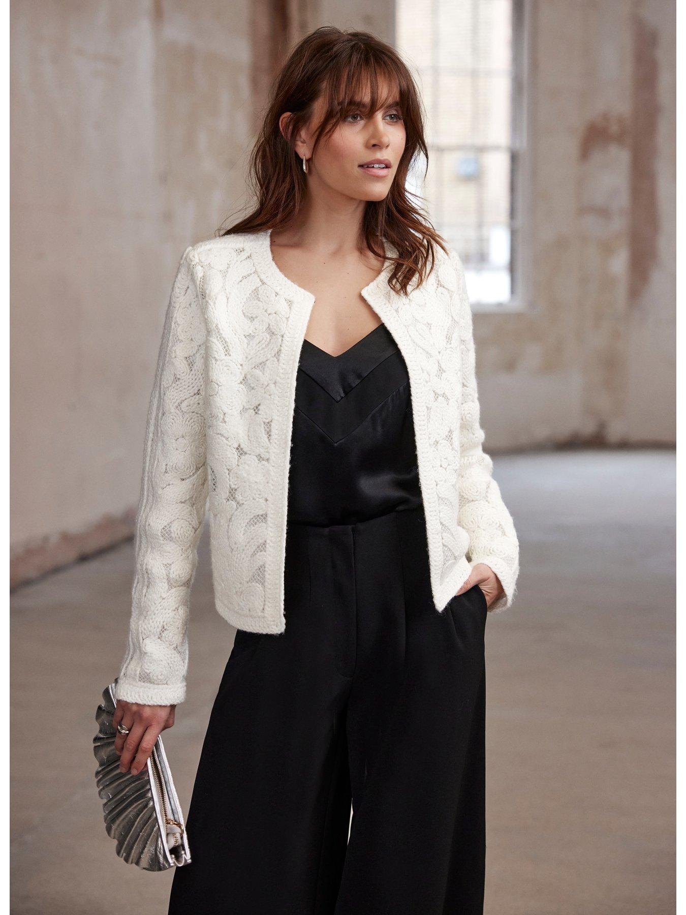 Mint Velvet Cream Lace Knit Jacket - White | Very