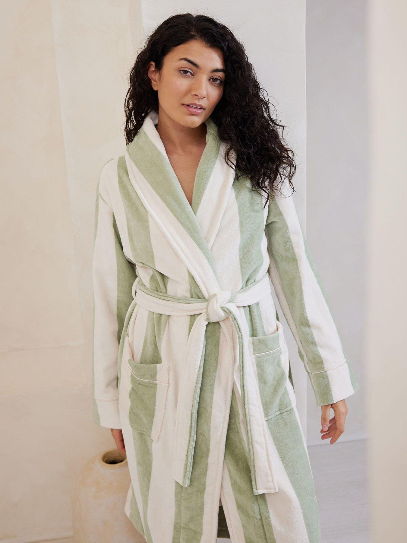 CHELSEA PEERS Shawl Collar Towelling Robe - Green Stripe | Very
