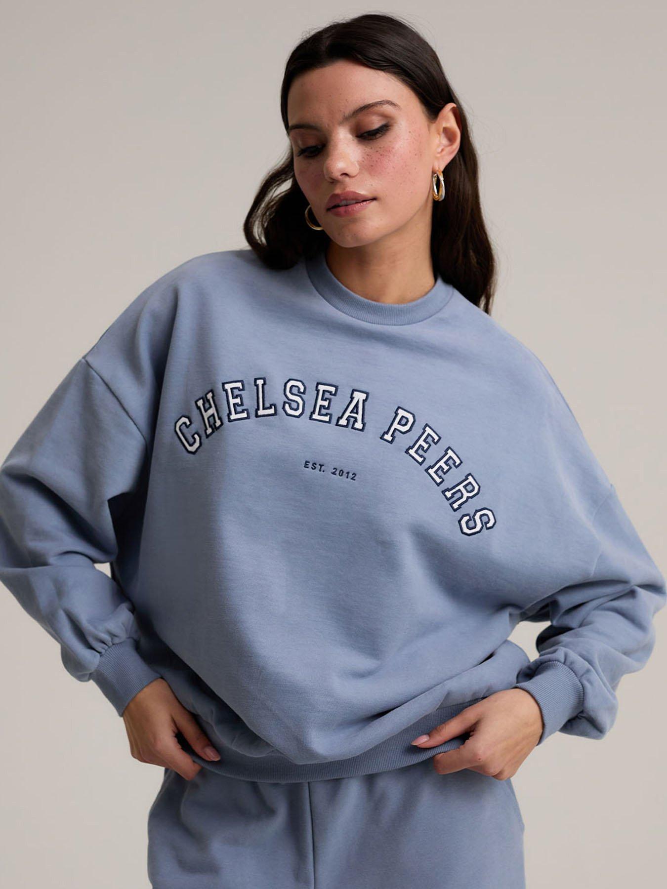 CHELSEA PEERS Branded Crew Neck Sweatshirt - Plain - Blue | Very