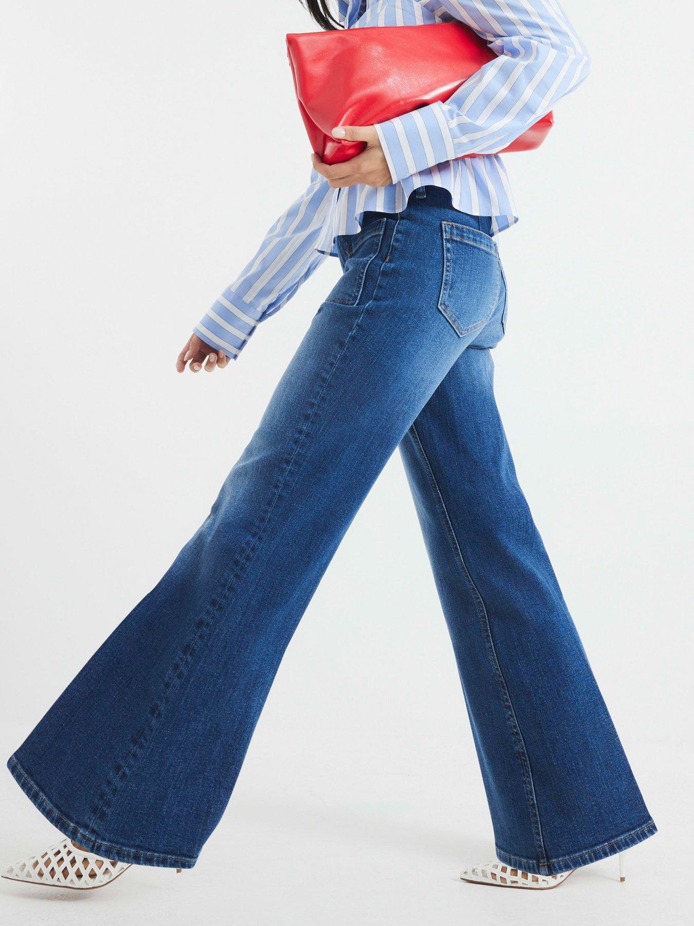 River Island High Rise Relaxed Flare Jean - Blue | Very