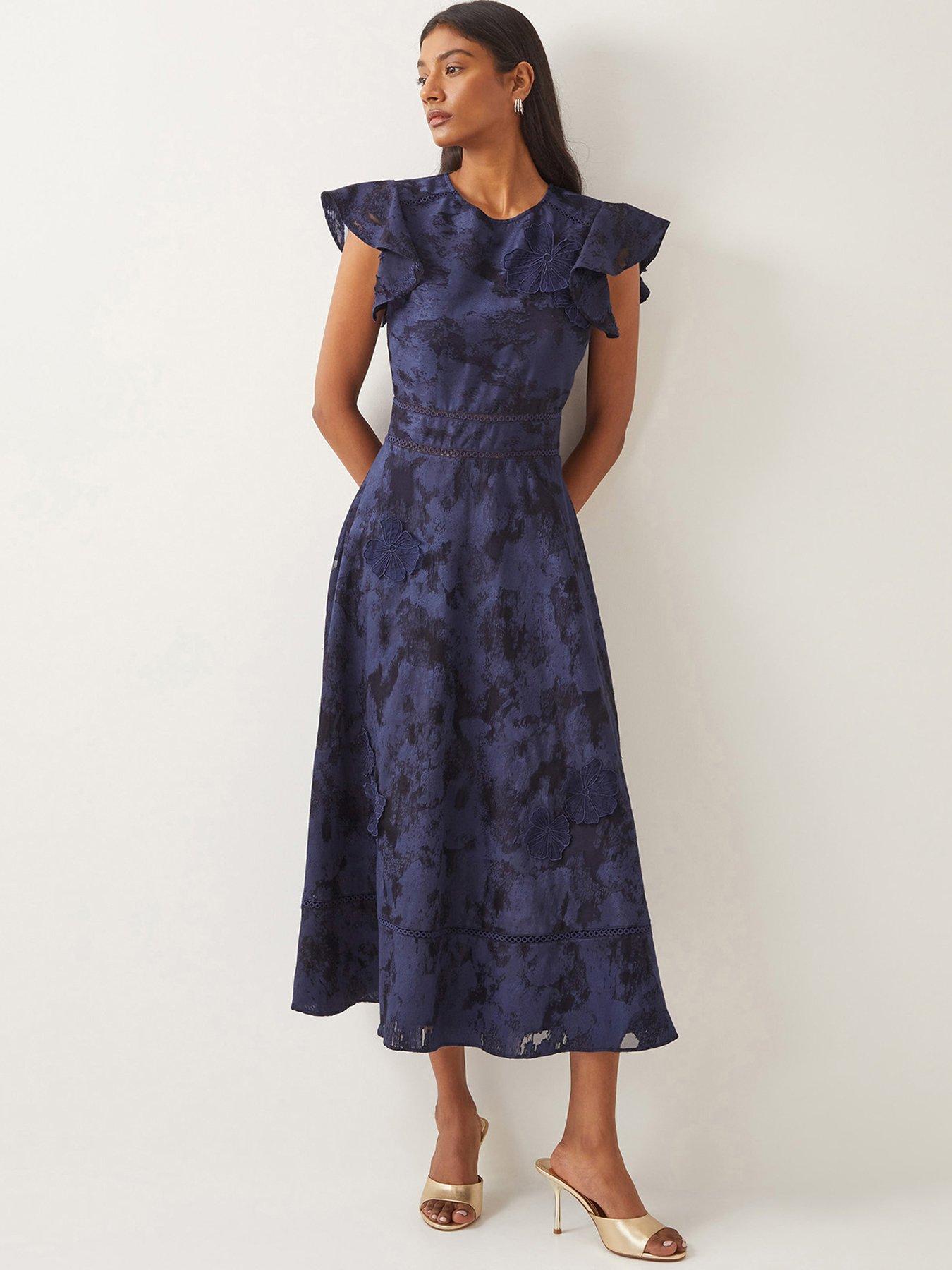 Monsoon Josie Jacquard Dress - Navy | Very