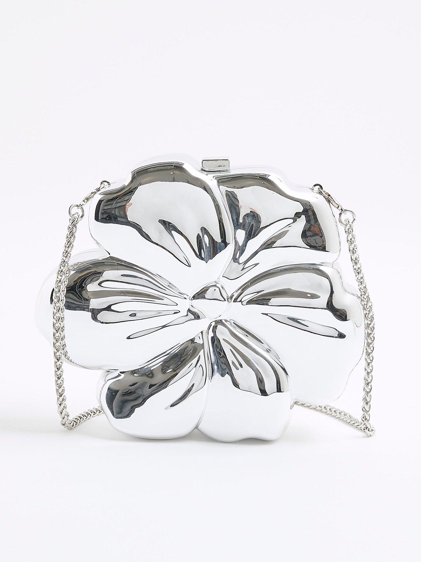 River Island Metal Flower Clutch - Silver | Very