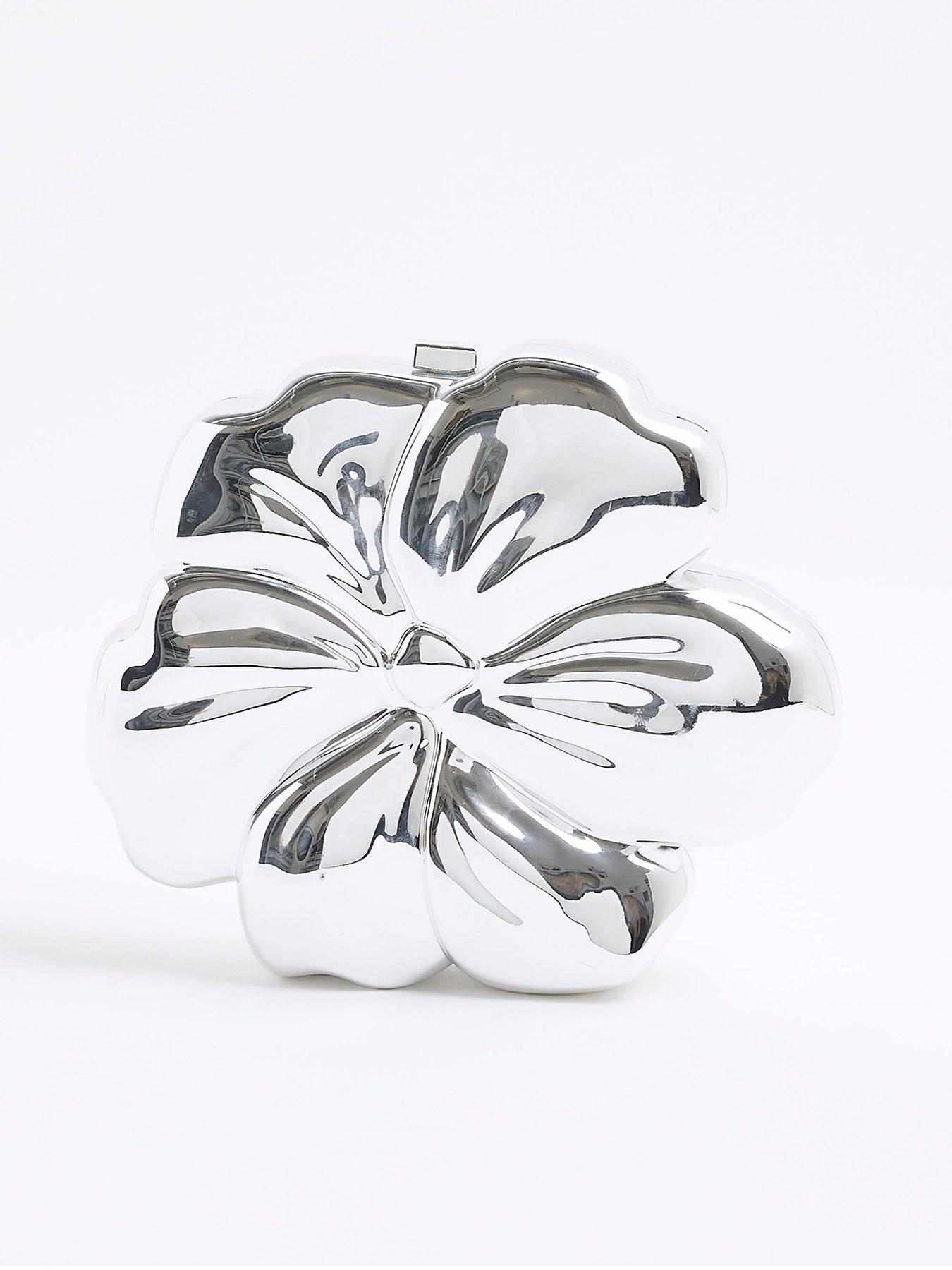 River Island Metal Flower Clutch - Silver | Very