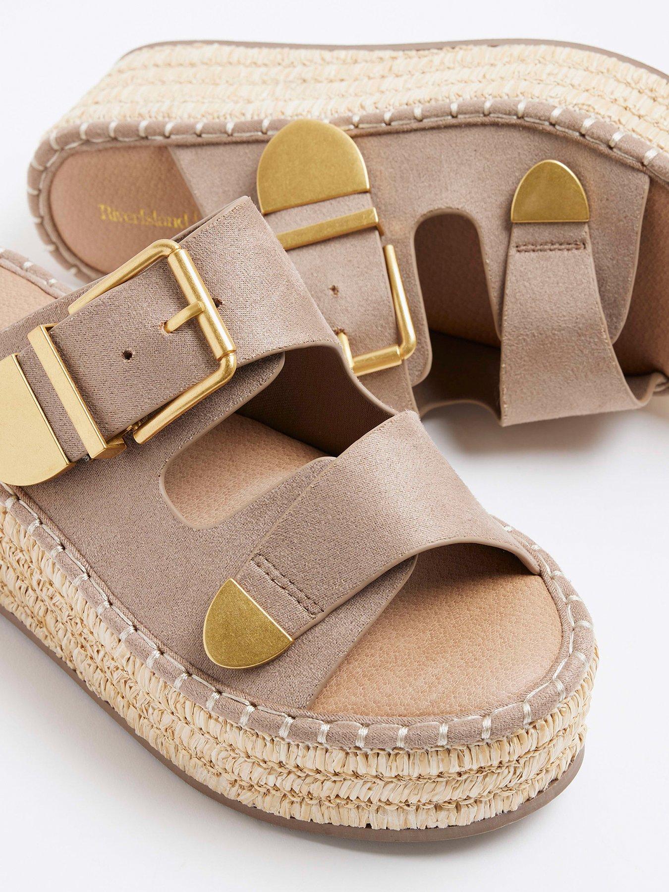 River Island Wide Fit Backless Wedge Sandals - Dark Beige | Very