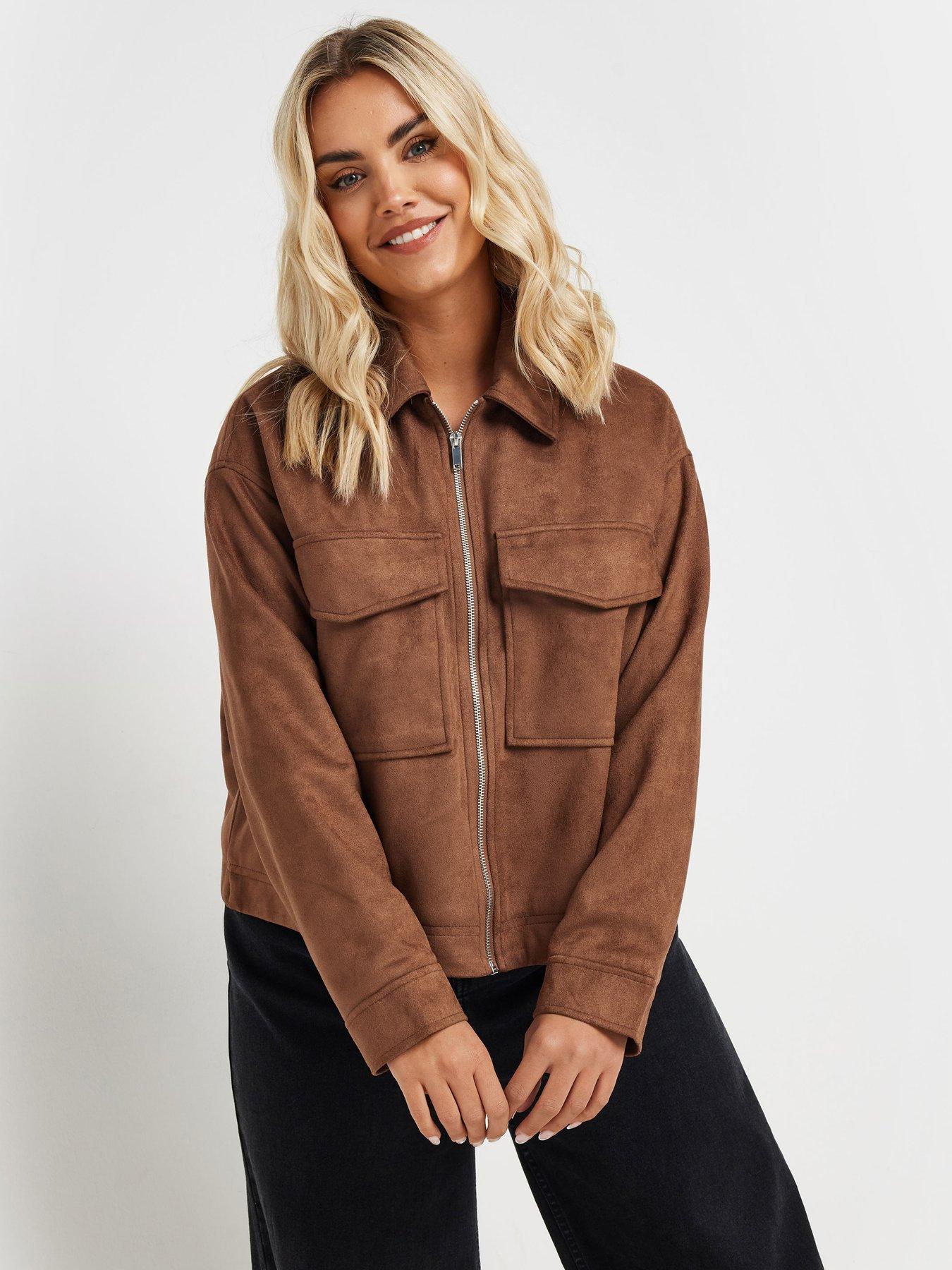 Yours Short Suede Jacket - Brown | Very