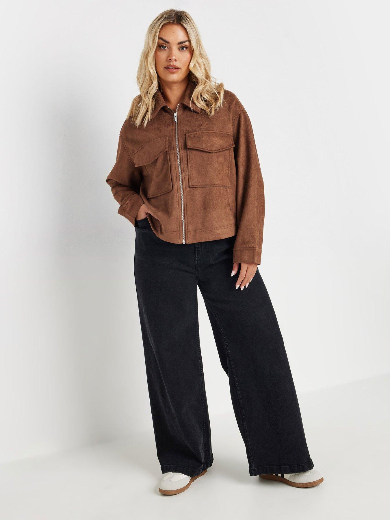 Yours Short Suede Jacket - Brown | Very