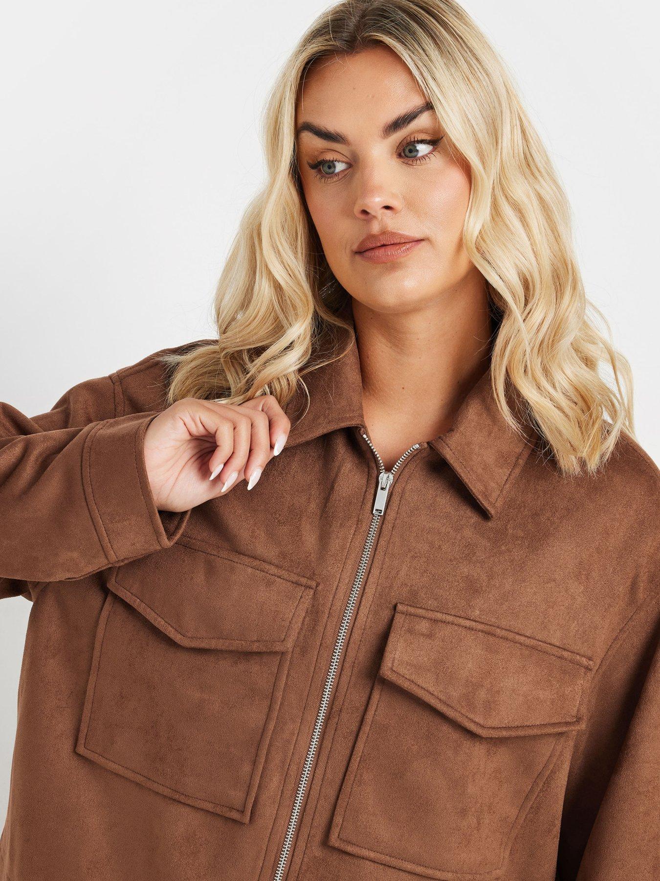 Yours Short Suede Jacket - Brown | Very