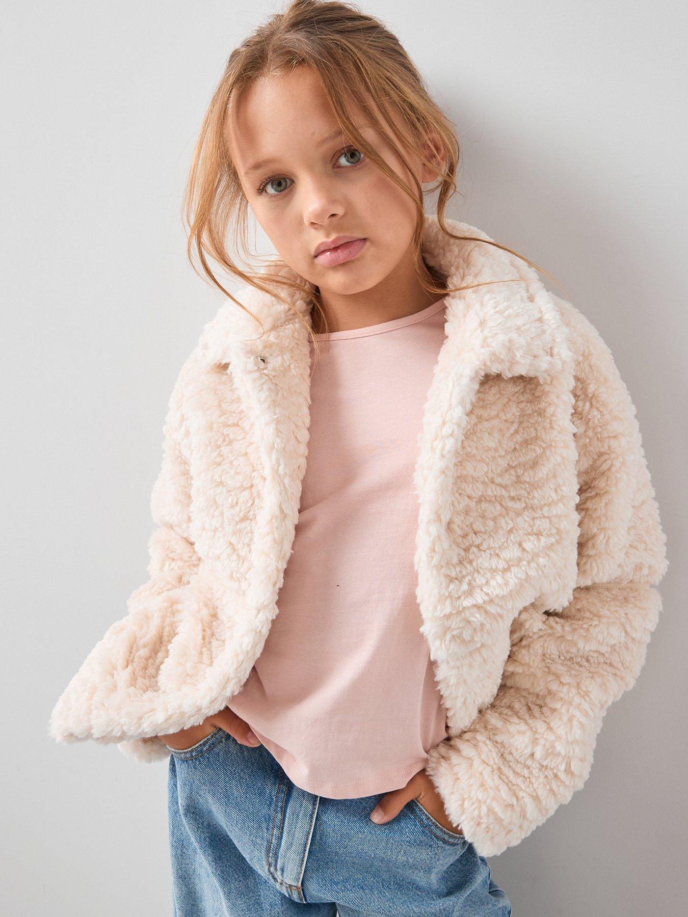 The Very Collection Girls Borg Seam Detailed Coat - Cream | Very