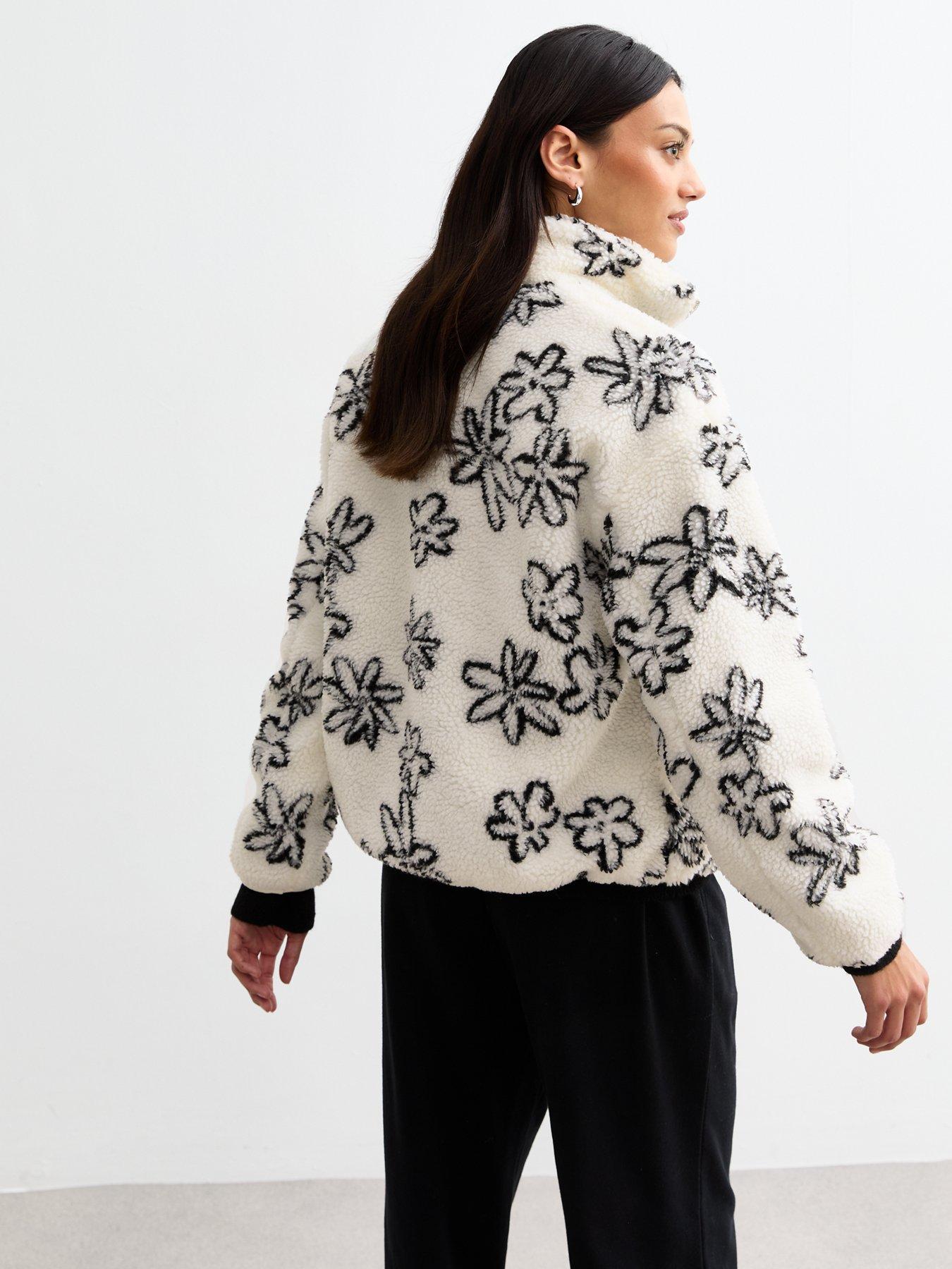 New Look White Daisy Print Borg Jacket | Very