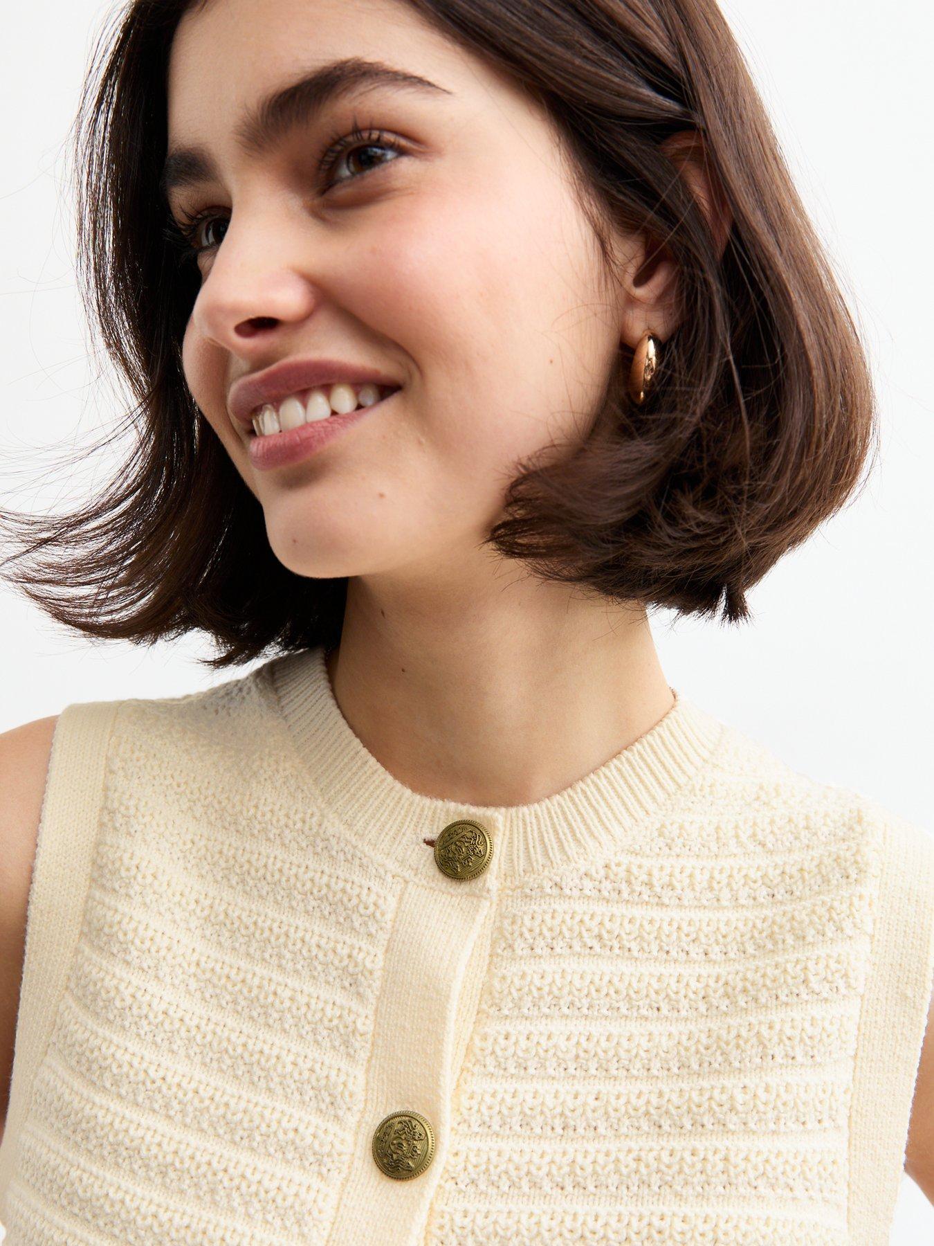 New Look Cream Textured Knit Button Up Vest | Very