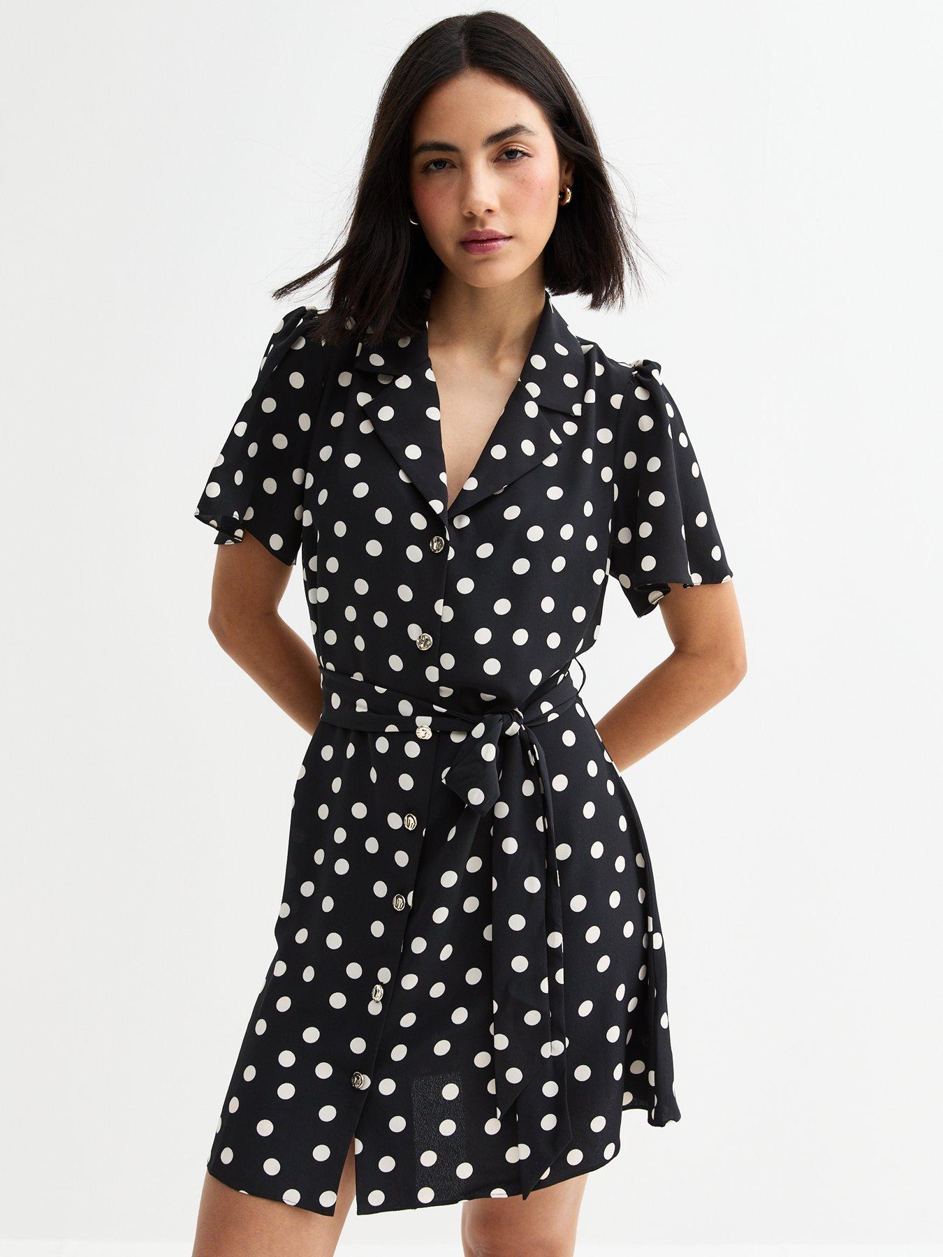 New Look Black Polka Dot Mini Shirt Dress | Very