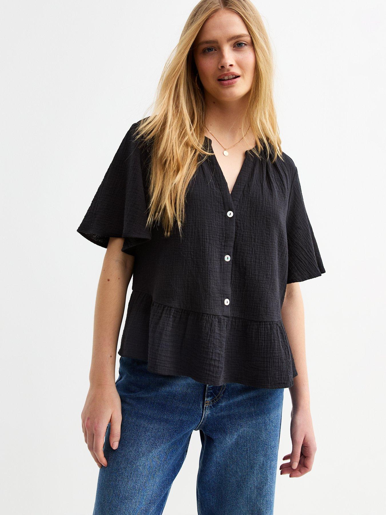 New Look Drop Hem Muslin Top - Black | Very