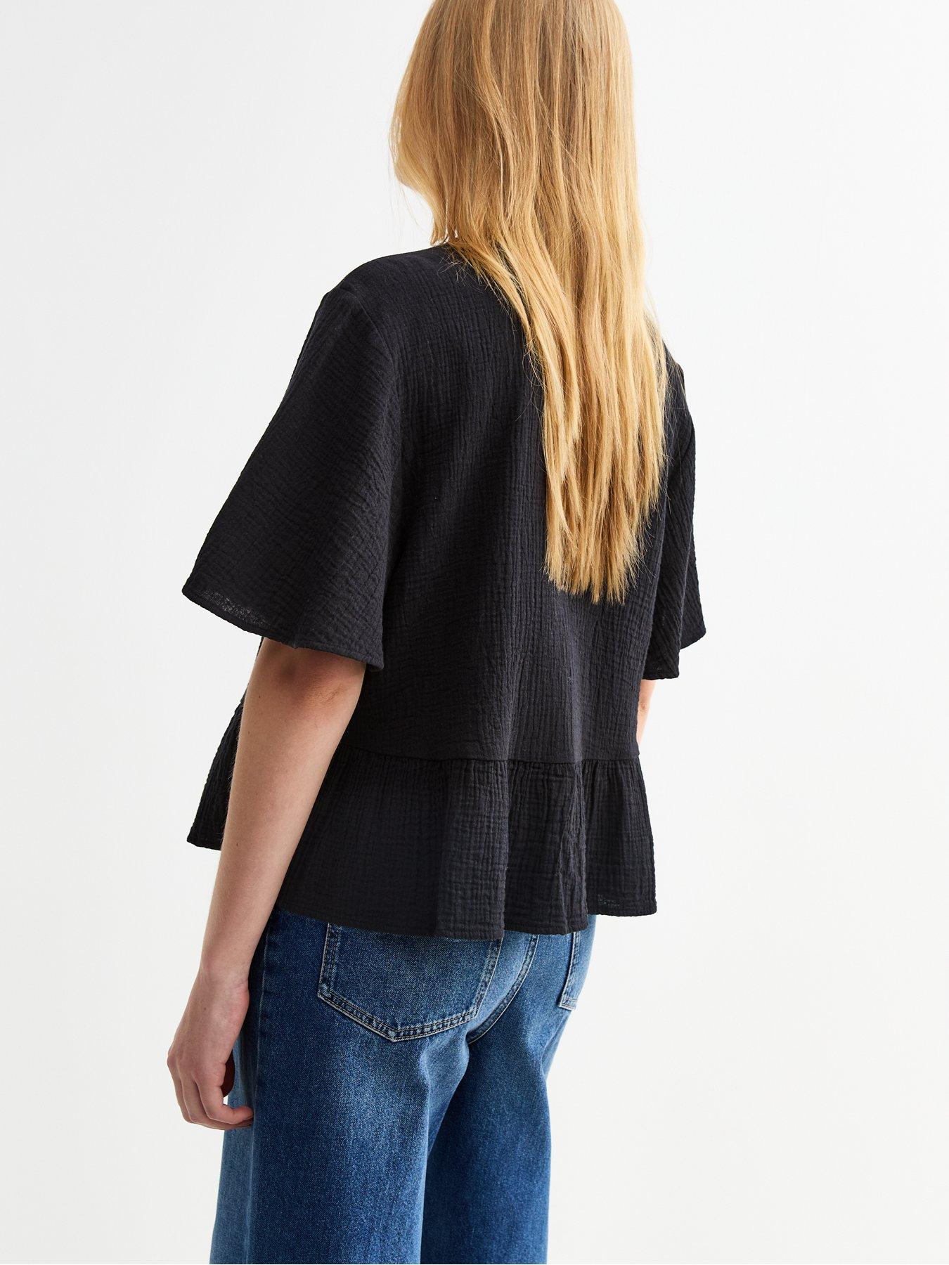New Look Drop Hem Muslin Top - Black | Very