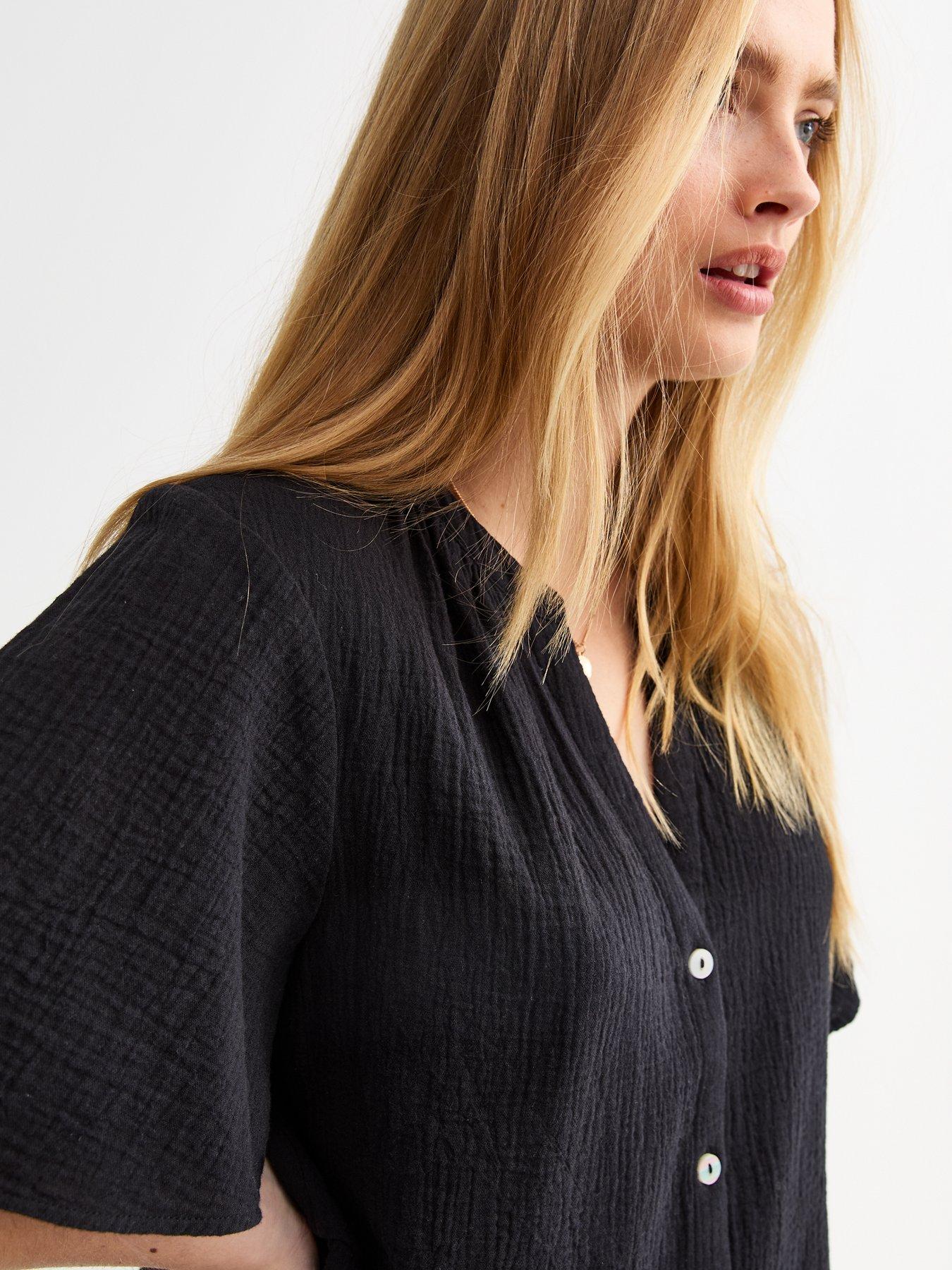 New Look Drop Hem Muslin Top - Black | Very
