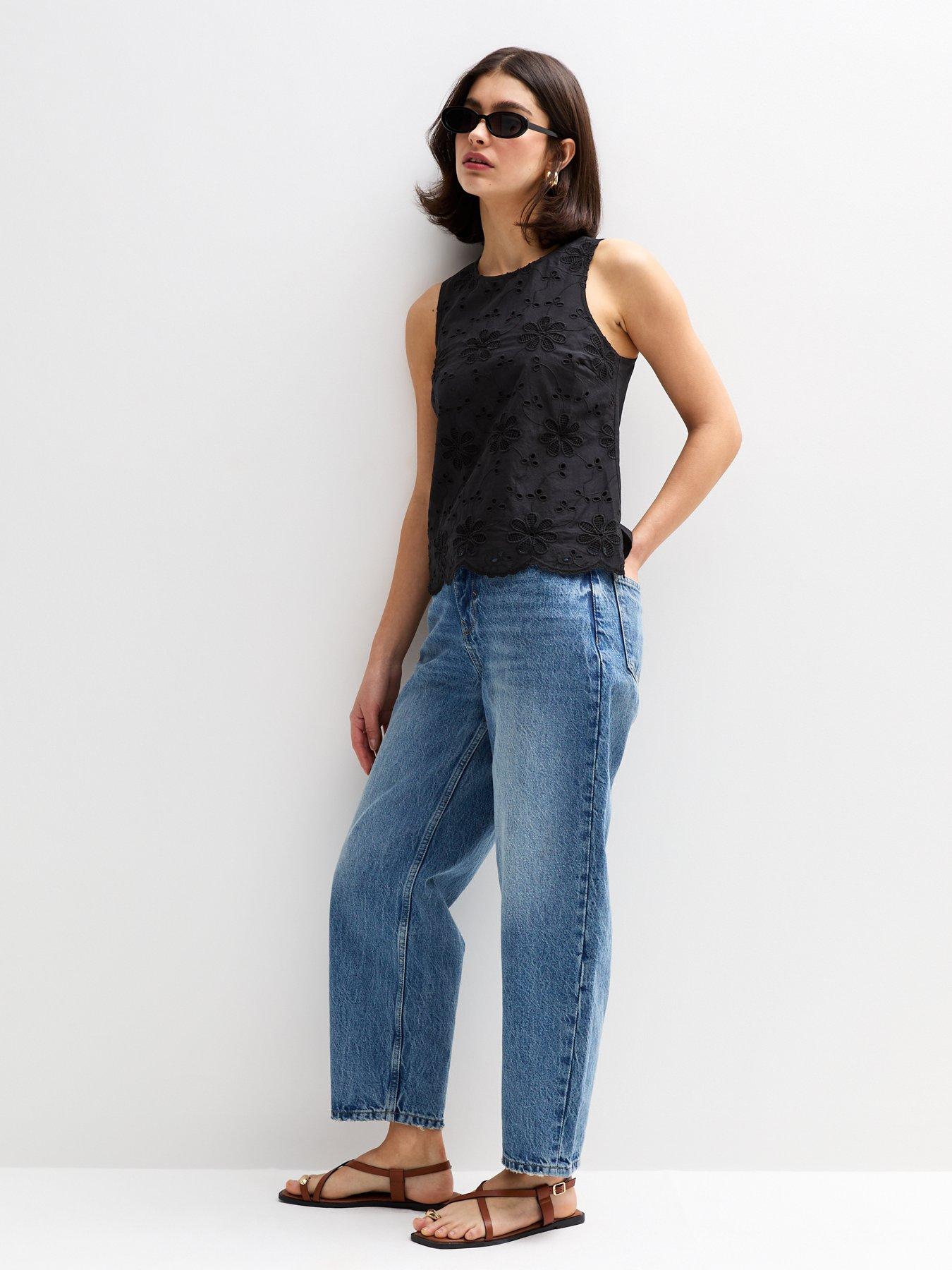 New Look Della Daisy Broderie Sleeveless Vest - Black | Very