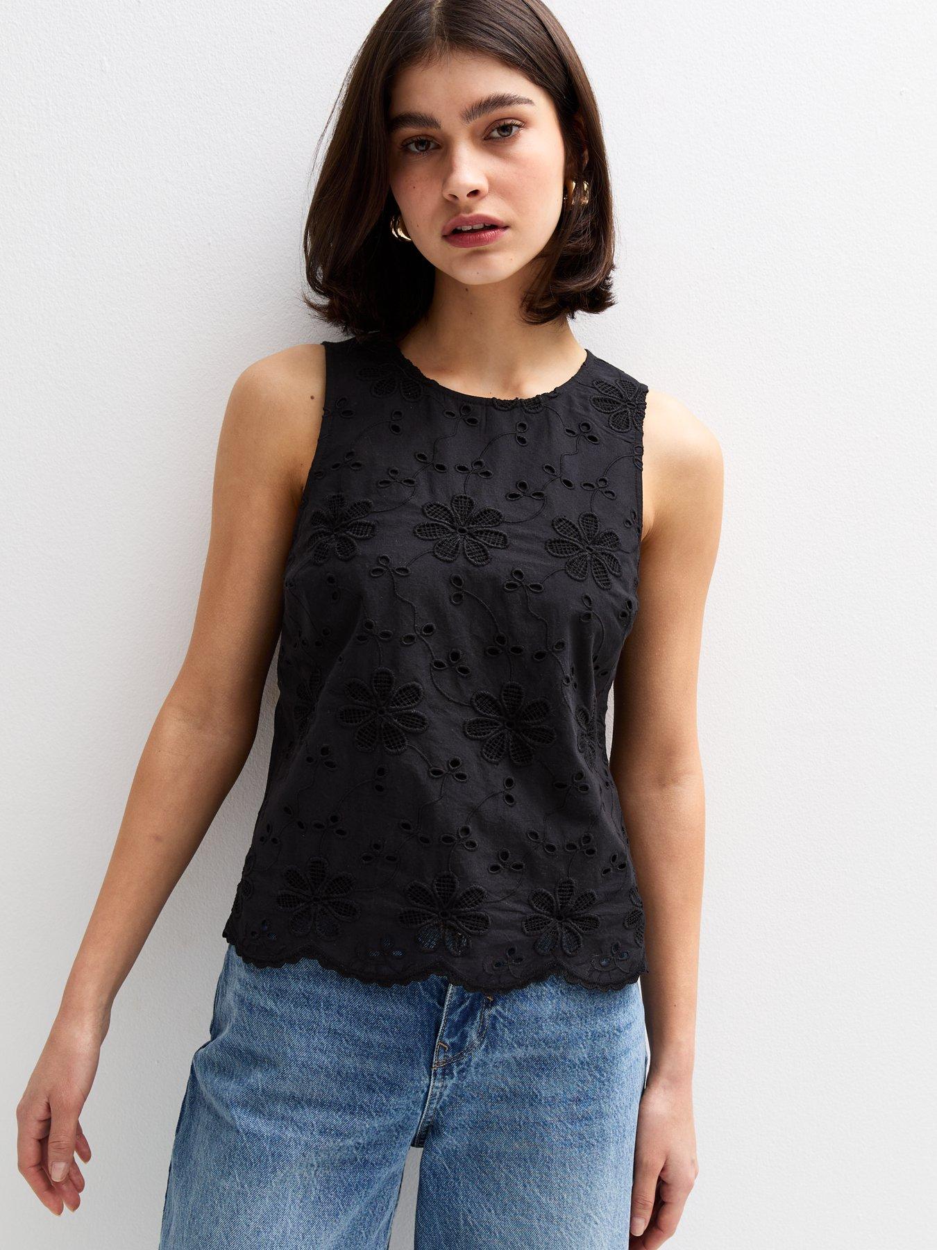 New Look Della Daisy Broderie Sleeveless Vest - Black | Very
