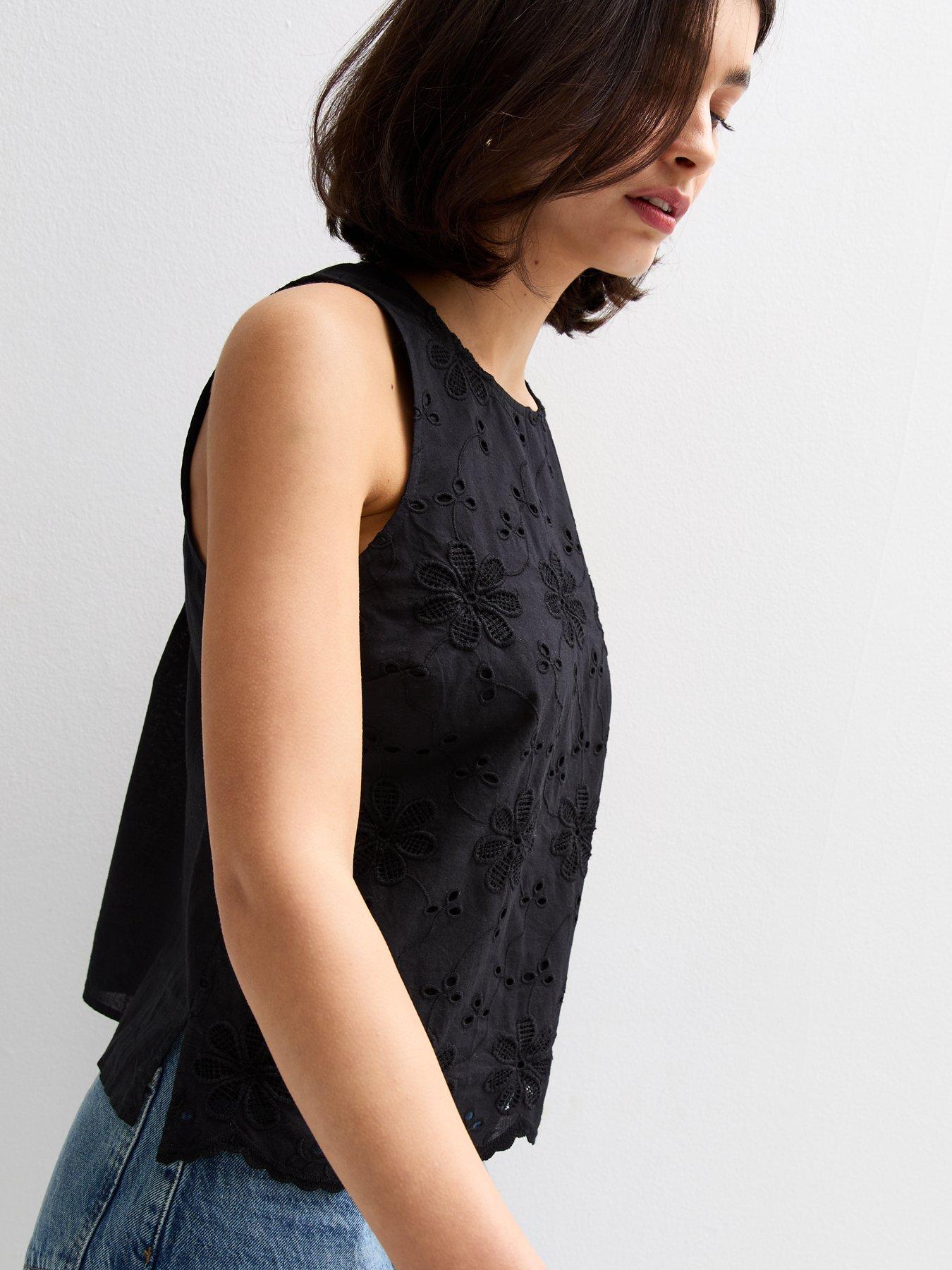 New Look Della Daisy Broderie Sleeveless Vest - Black | Very