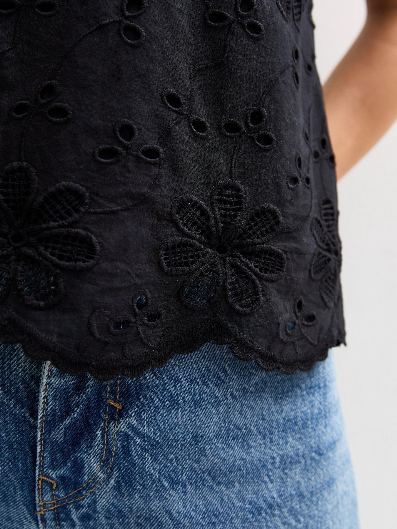 New Look Della Daisy Broderie Sleeveless Vest - Black | Very