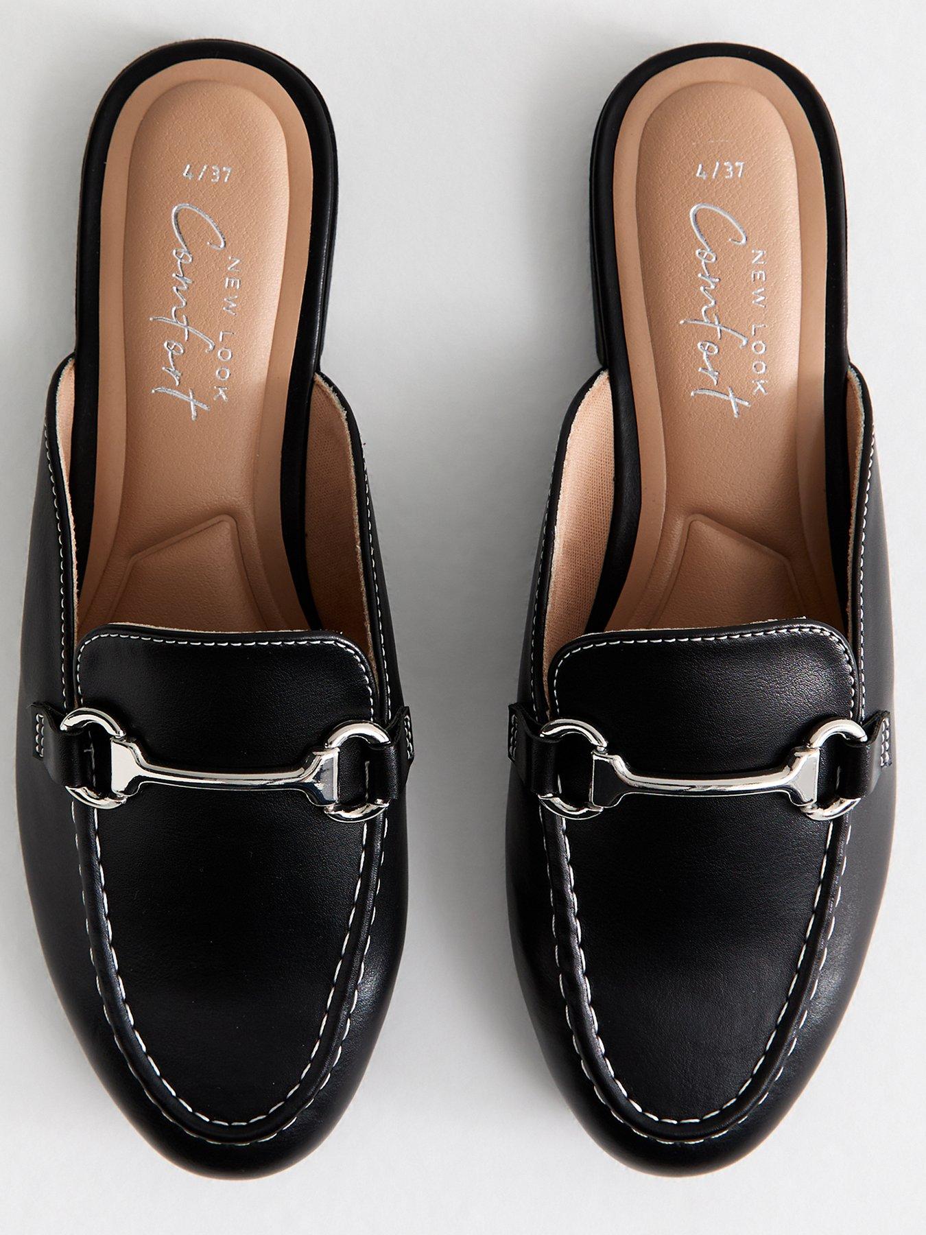 New Look Black Faux Leather Snaffle Detail Backless Loafers | Very