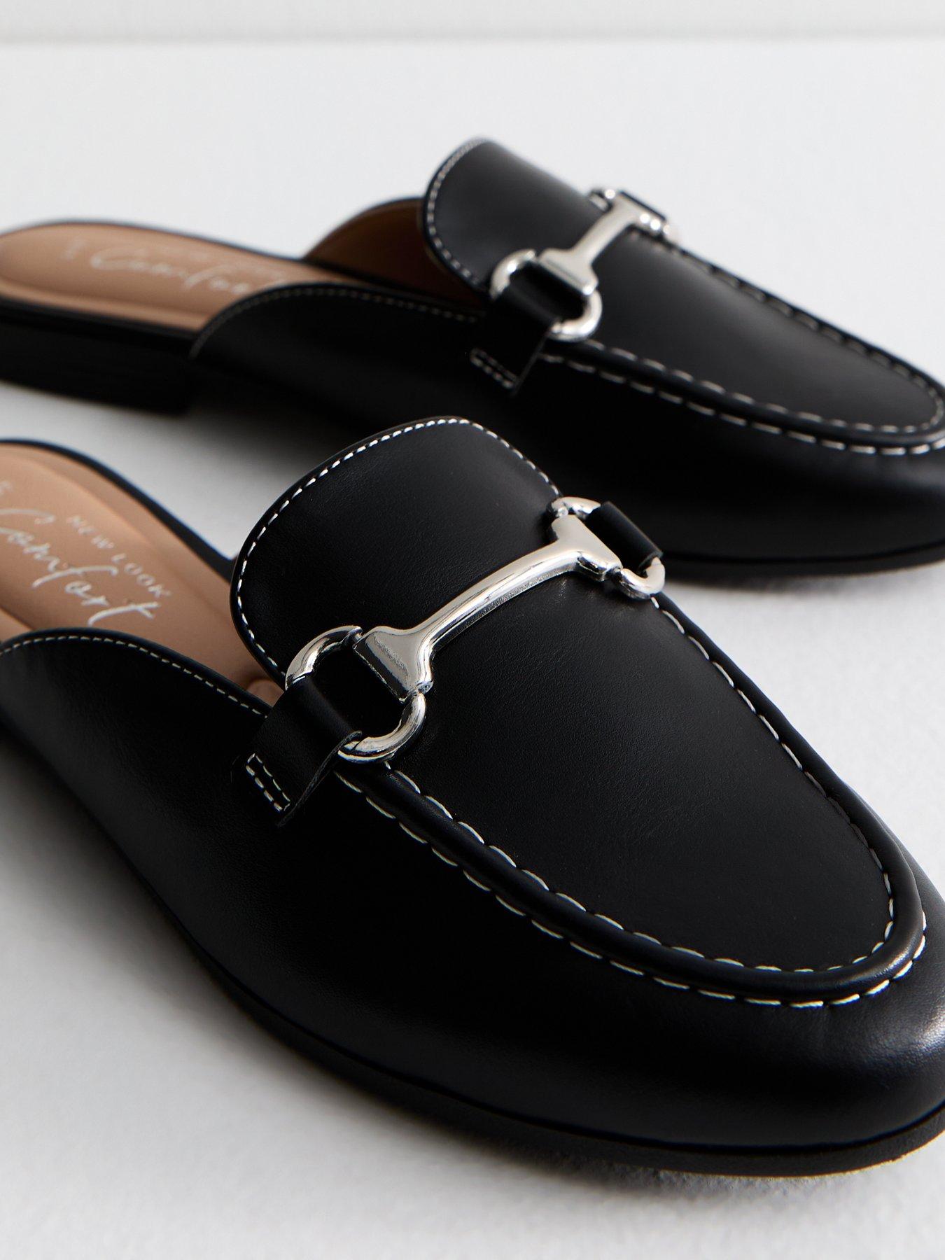 New Look Black Faux Leather Snaffle Detail Backless Loafers | Very