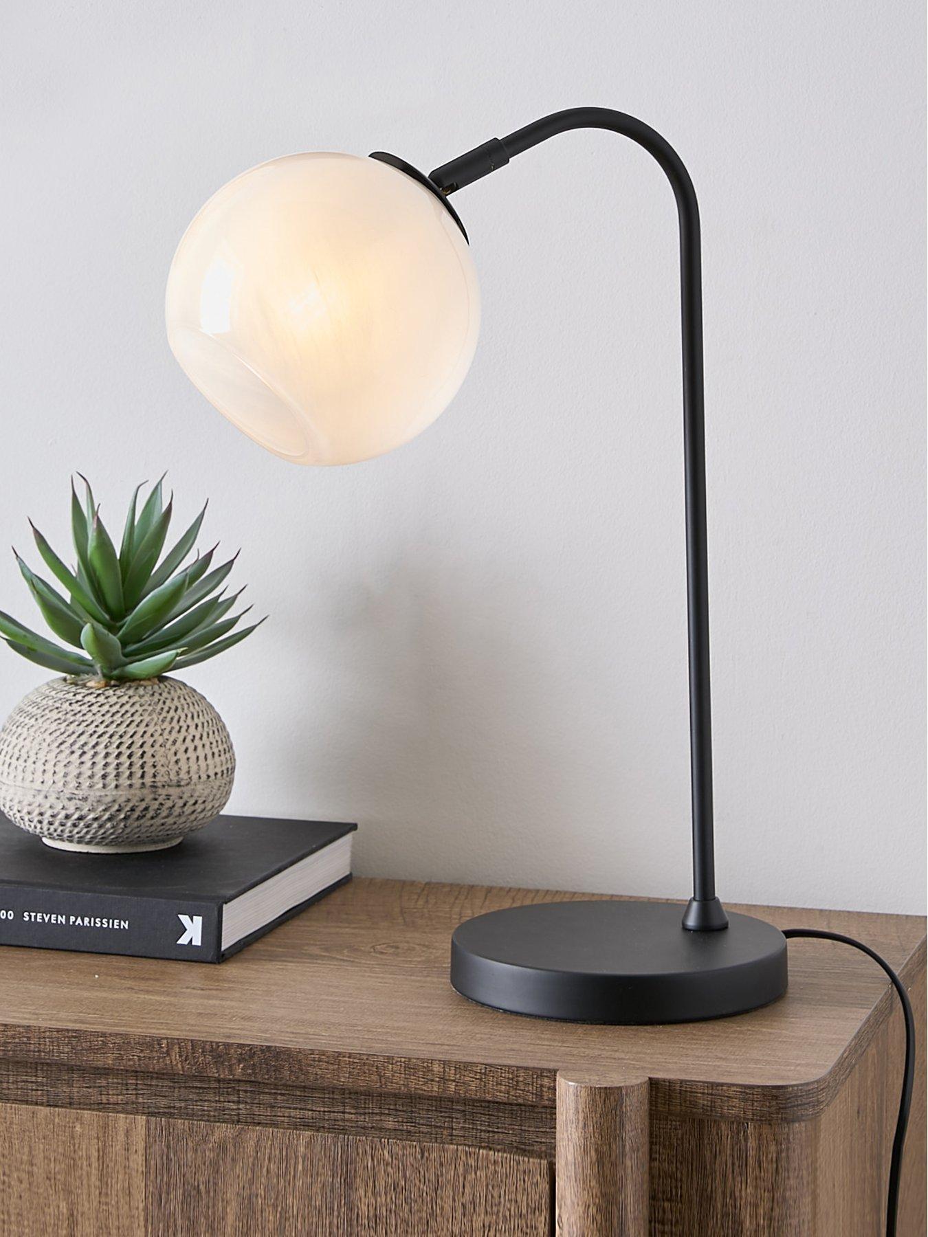 Very Home Black Arc Table Lamp with Glass Shade | Very