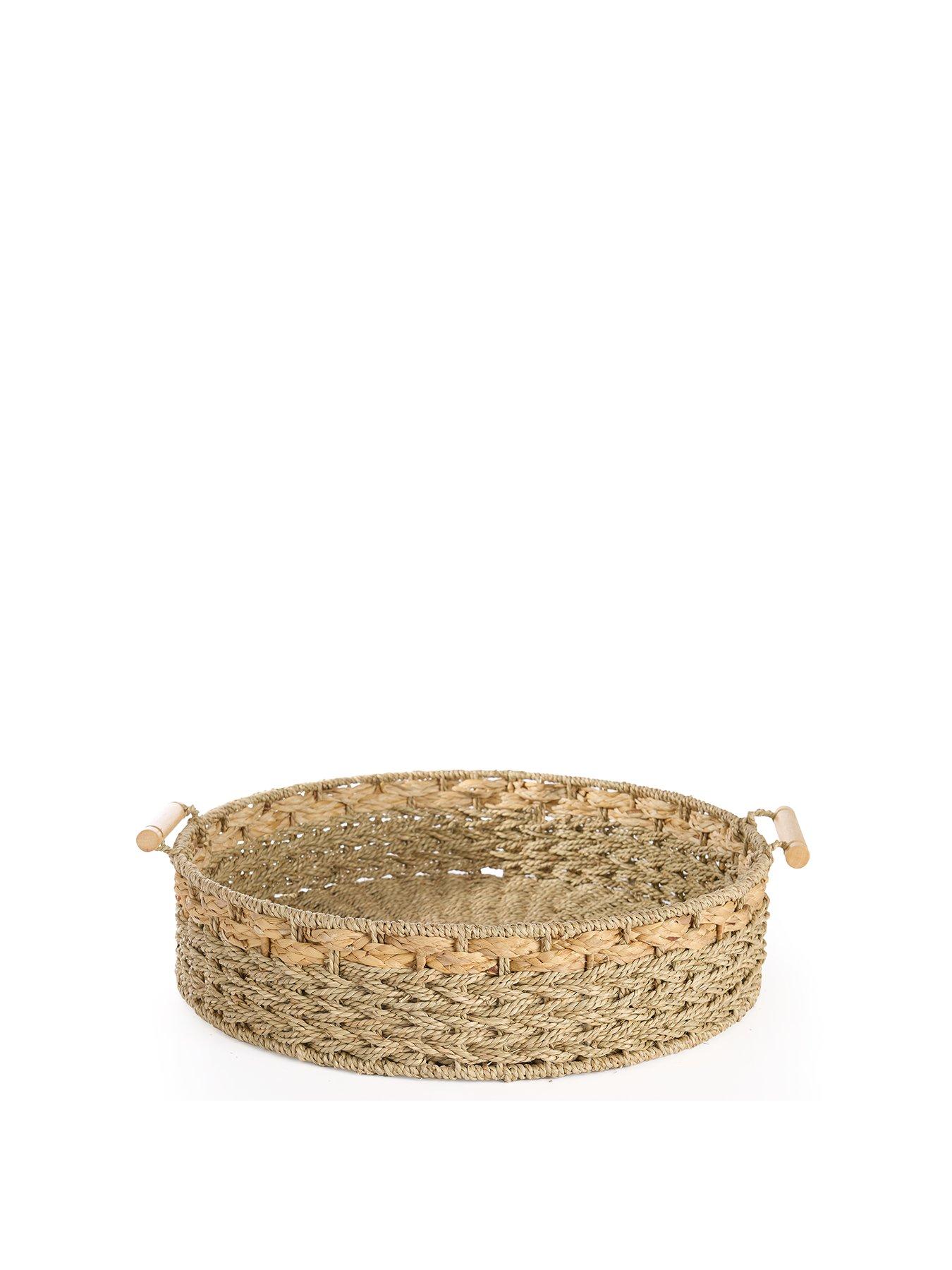 The Very Collection Large Round Seagrass Tray with Handles 50cm | Very
