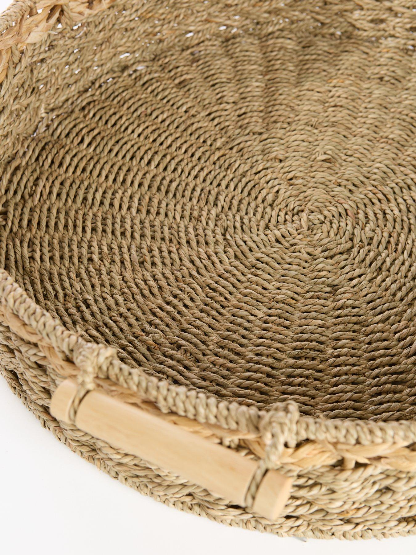 The Very Collection Large Round Seagrass Tray with Handles 50cm | Very