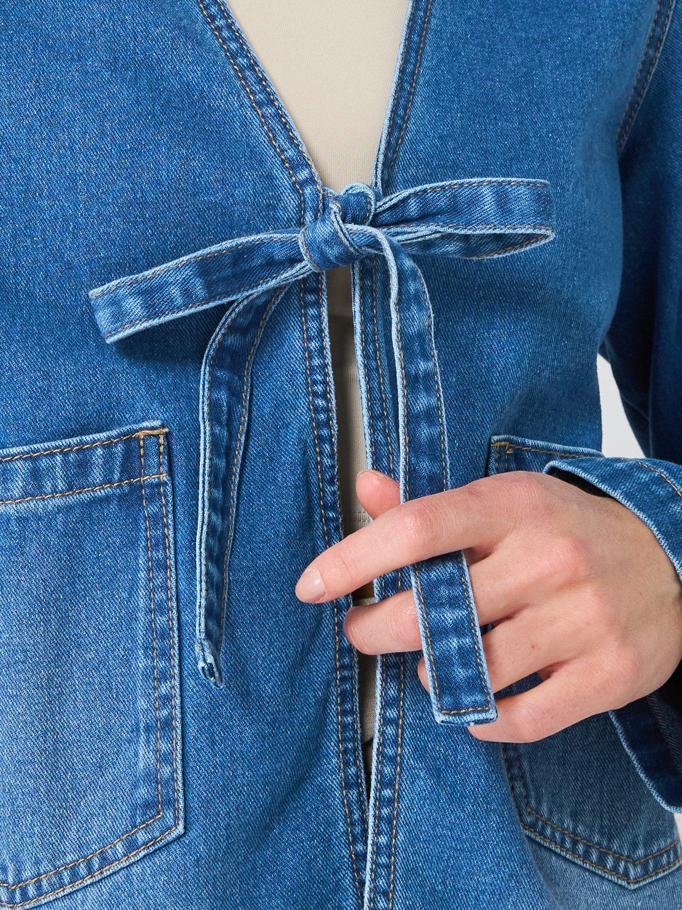 Only Tie Detail Denim Jacket - Blue | Very