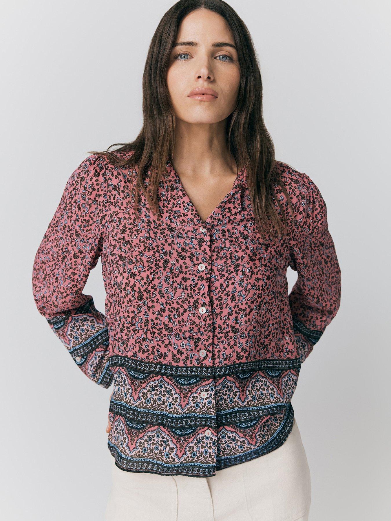 Ghost Lana Border Print Button Through Blouse - Pink Bandana Floral | Very