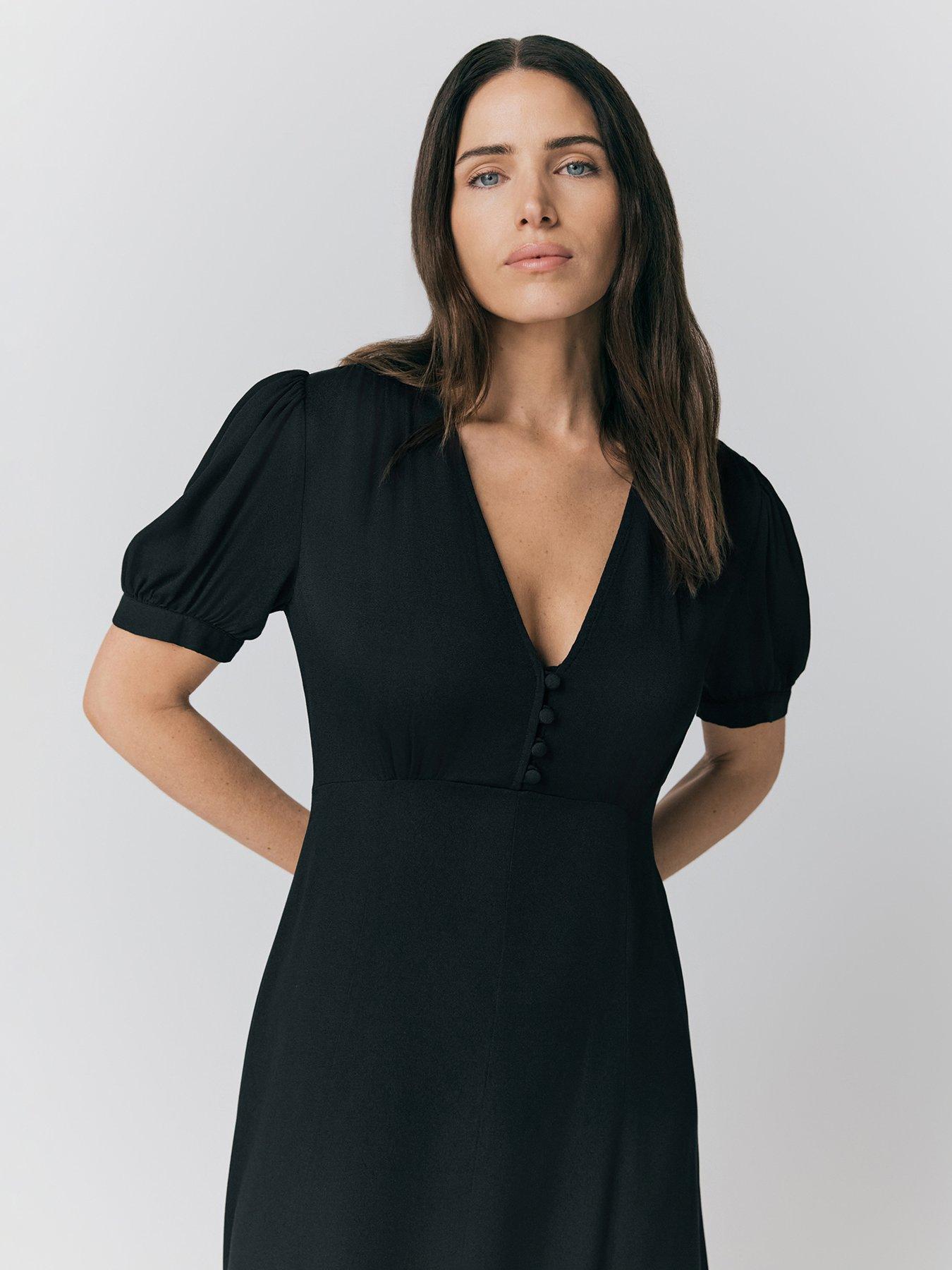 Ghost Lydia Crepe Midi Tea Dress - Black | Very